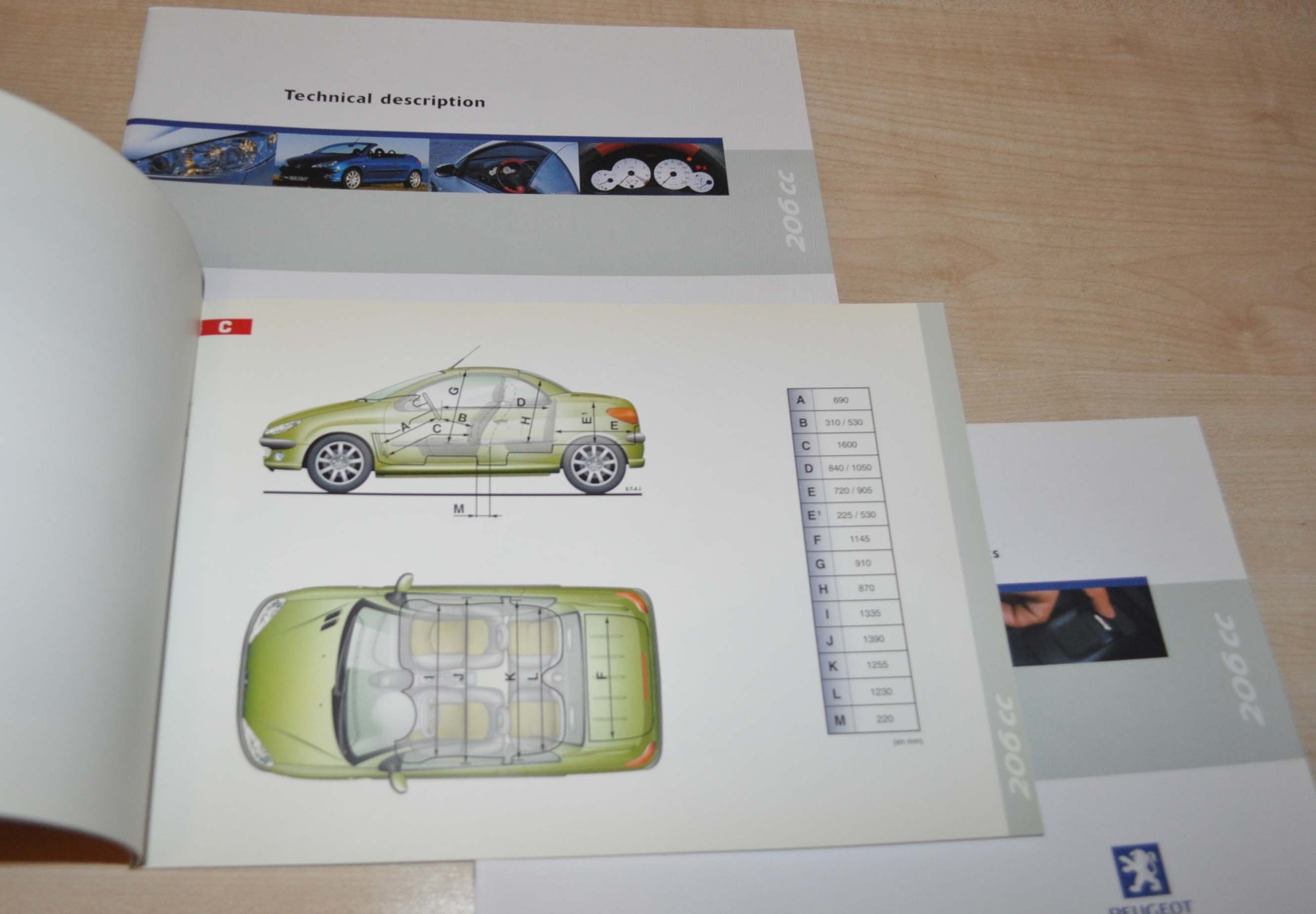 Peugeot 206 CC Lot Technical Drawings Brochure Prospekt Prospectus ...