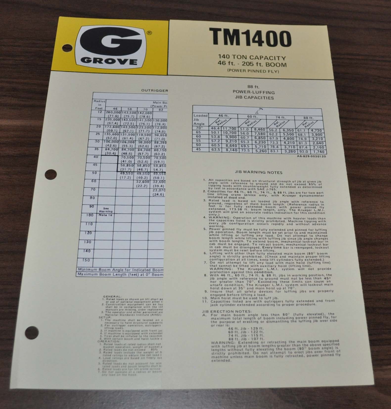 Grove TM1400 46 ft. Truck Crane Specification Brochure Prospekt – AUTO ...