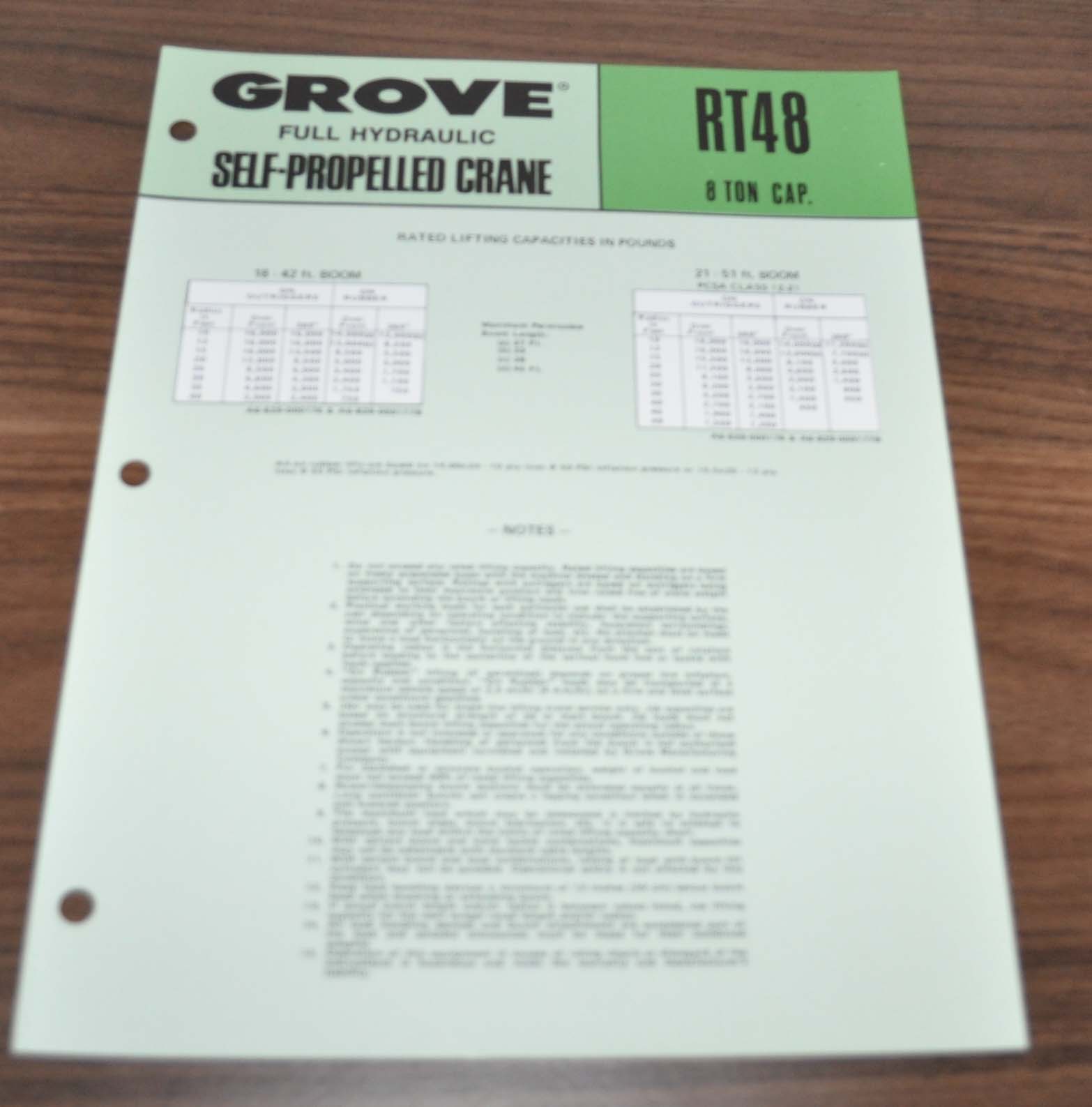 Grove RT48 Self-Propelled Hydraulic Crane Specification Brochure ...