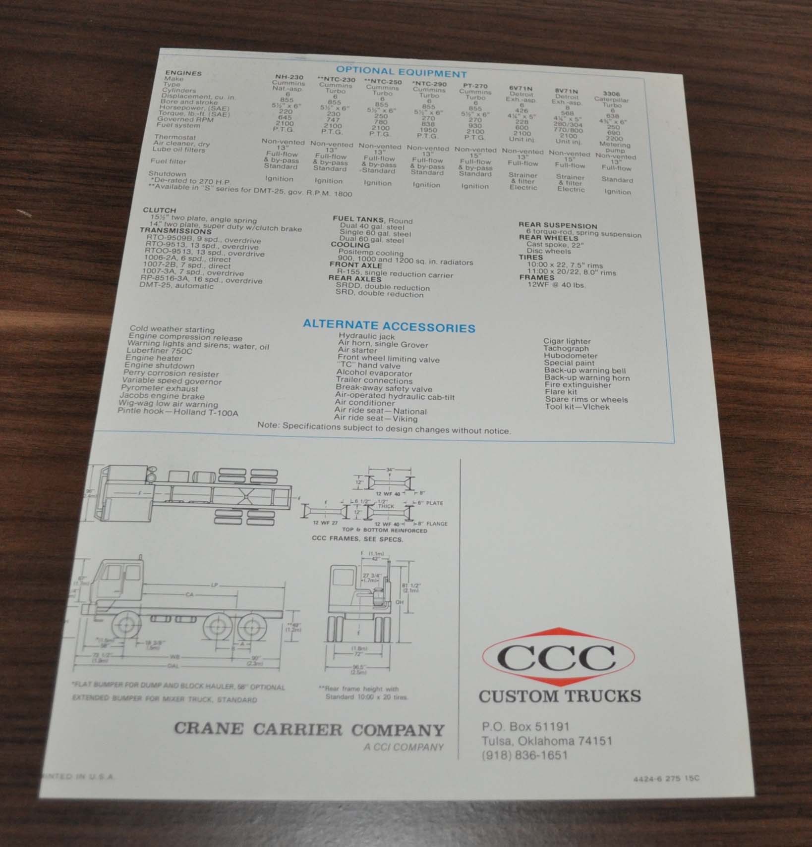 1975 CCC Centurion Century 4424-6 Truck Specification Sales Brochure ...
