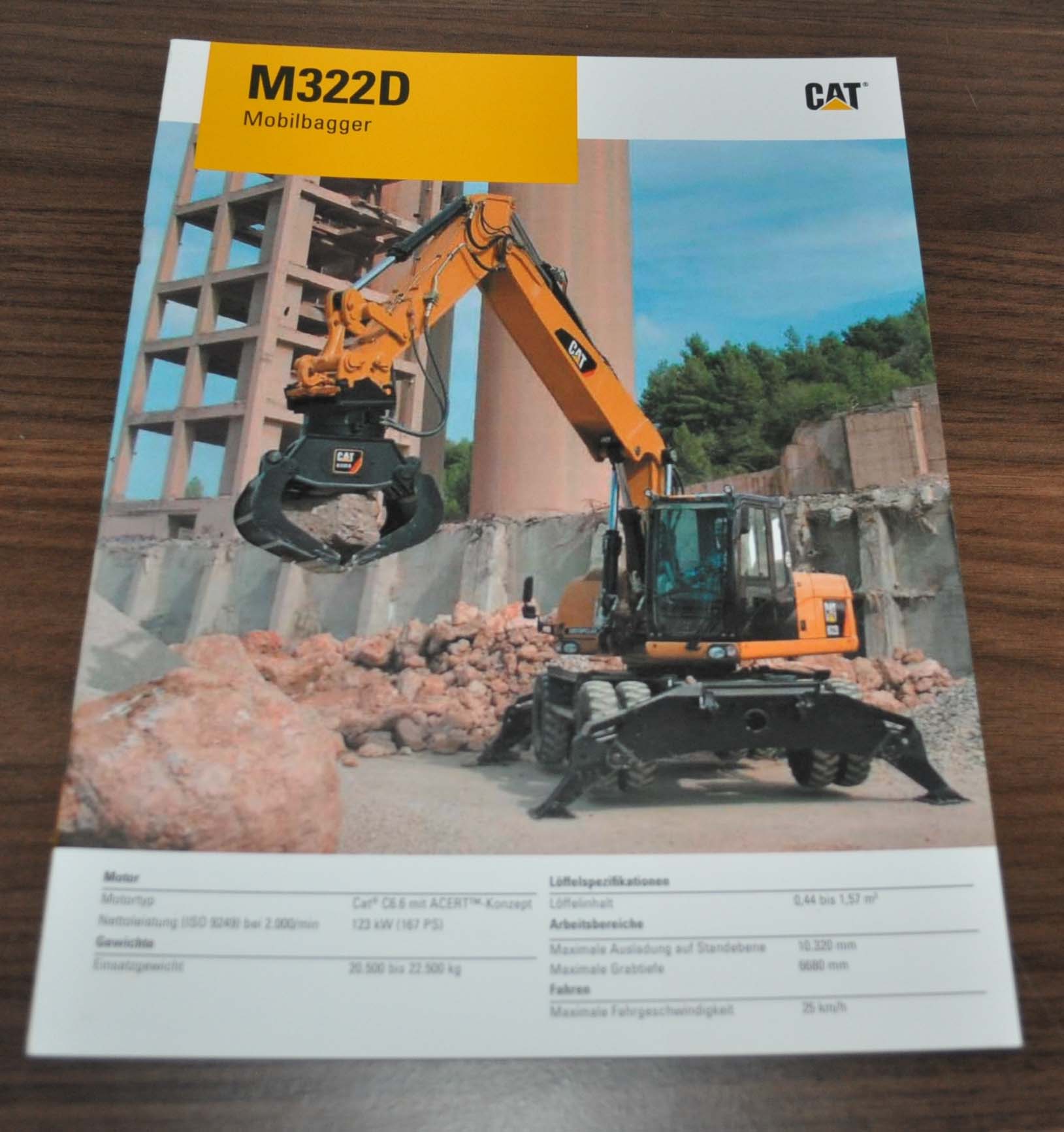 Caterpillar M322D Mobilbagger Excavator Cat Specification Brochure Prospekt DE – AUTO BROCHURE