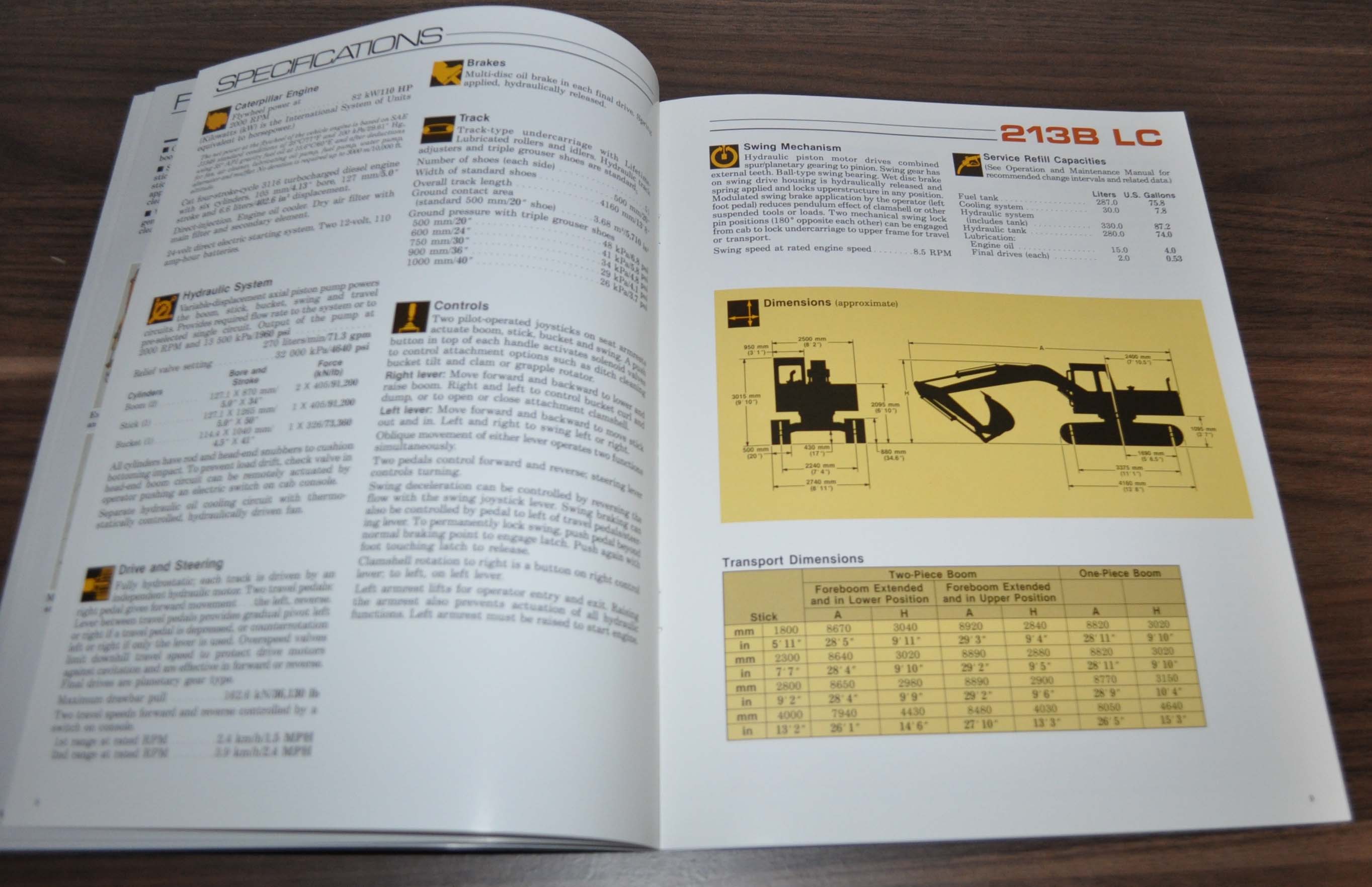 Caterpillar 213B LC Excavator Cat Specification Technical Data Brochure ...
