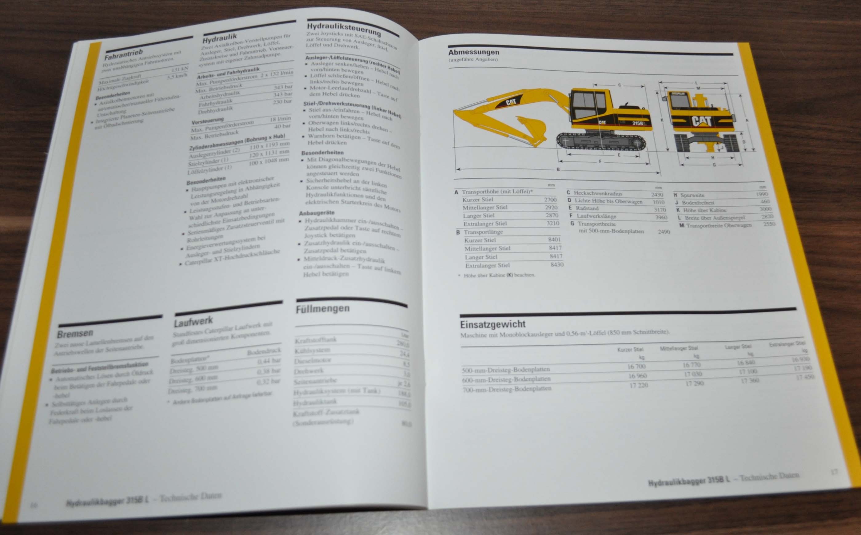Caterpillar 315B L Bagger Excavator Cat Specification Brochure Prospekt ...