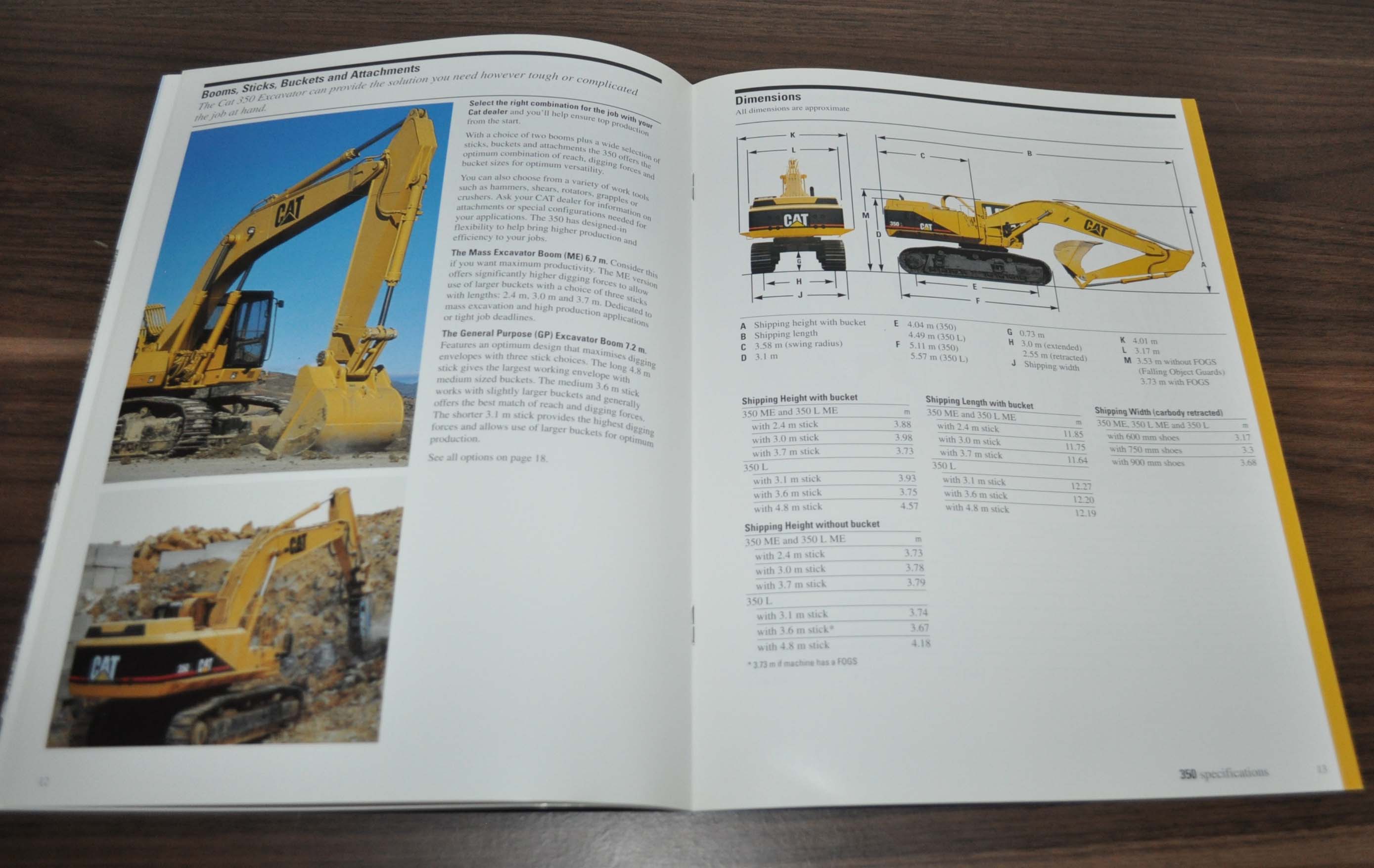 Caterpillar 350 Excavator Cat Specification Technical Data Brochure ...