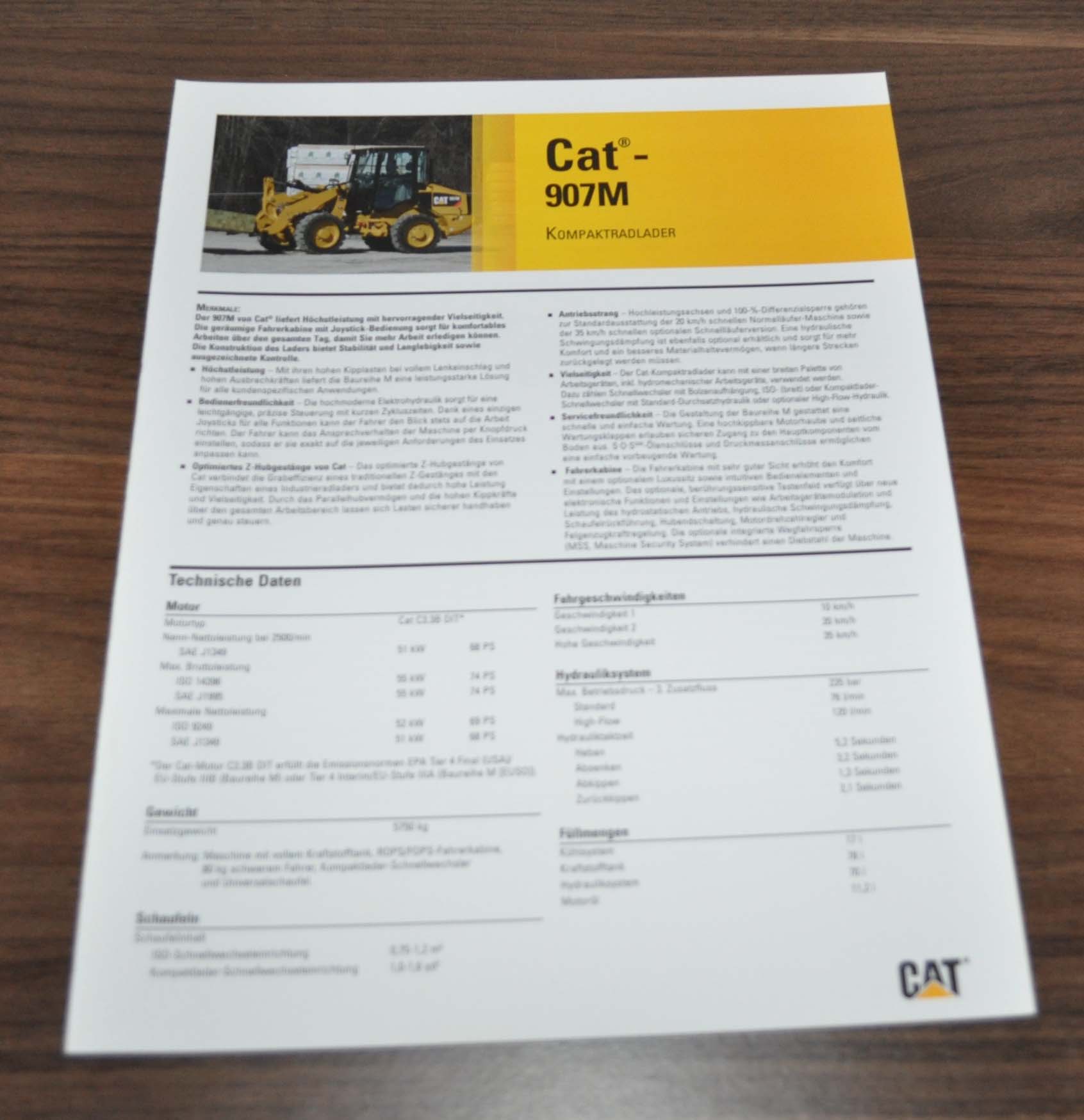 Caterpillar 907M Radlader Wheel Loader Brochure Prospekt DE – AUTO BROCHURE