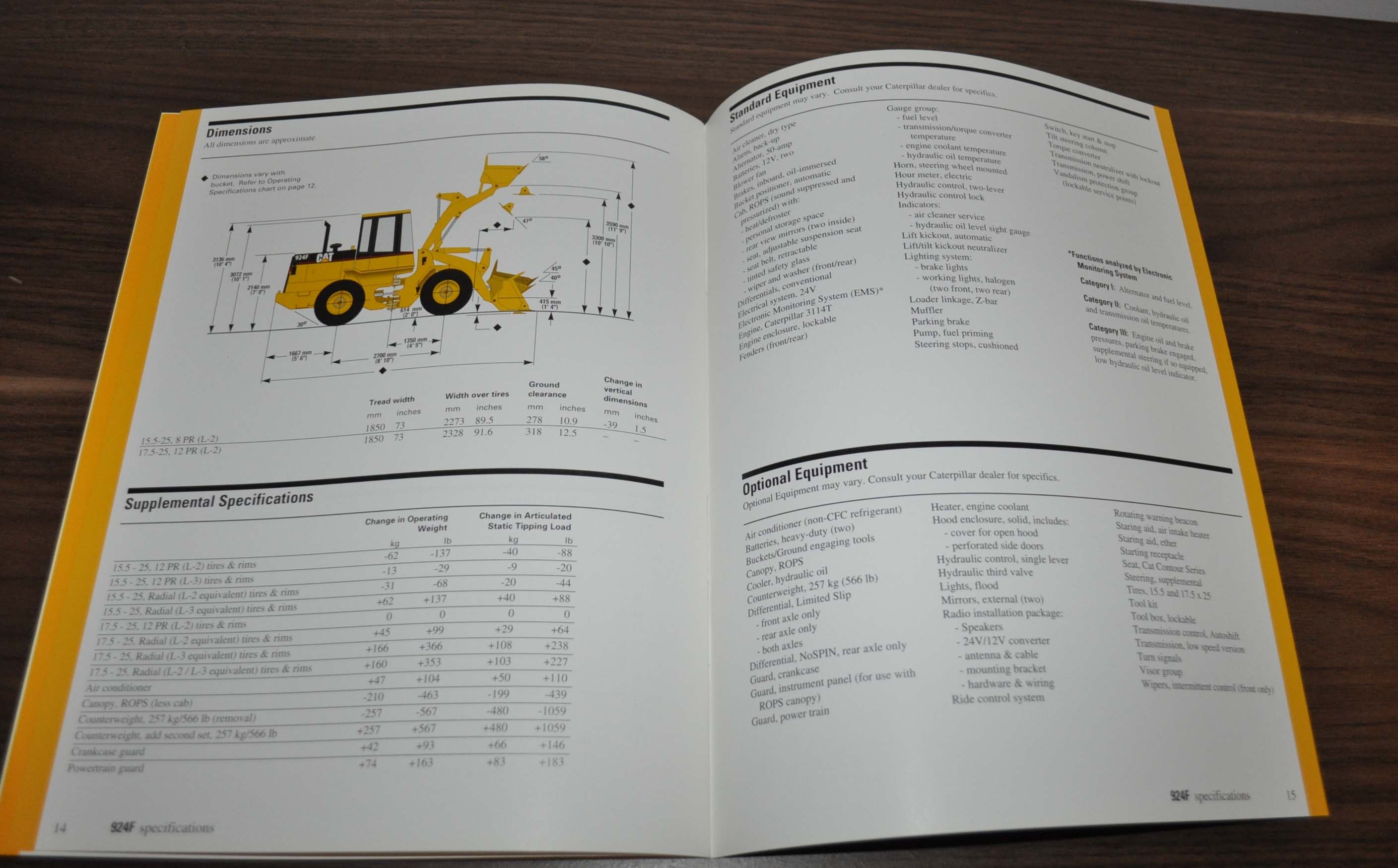 Caterpillar 924F Wheel Loader Specification Technical Data Cat Brochure ...