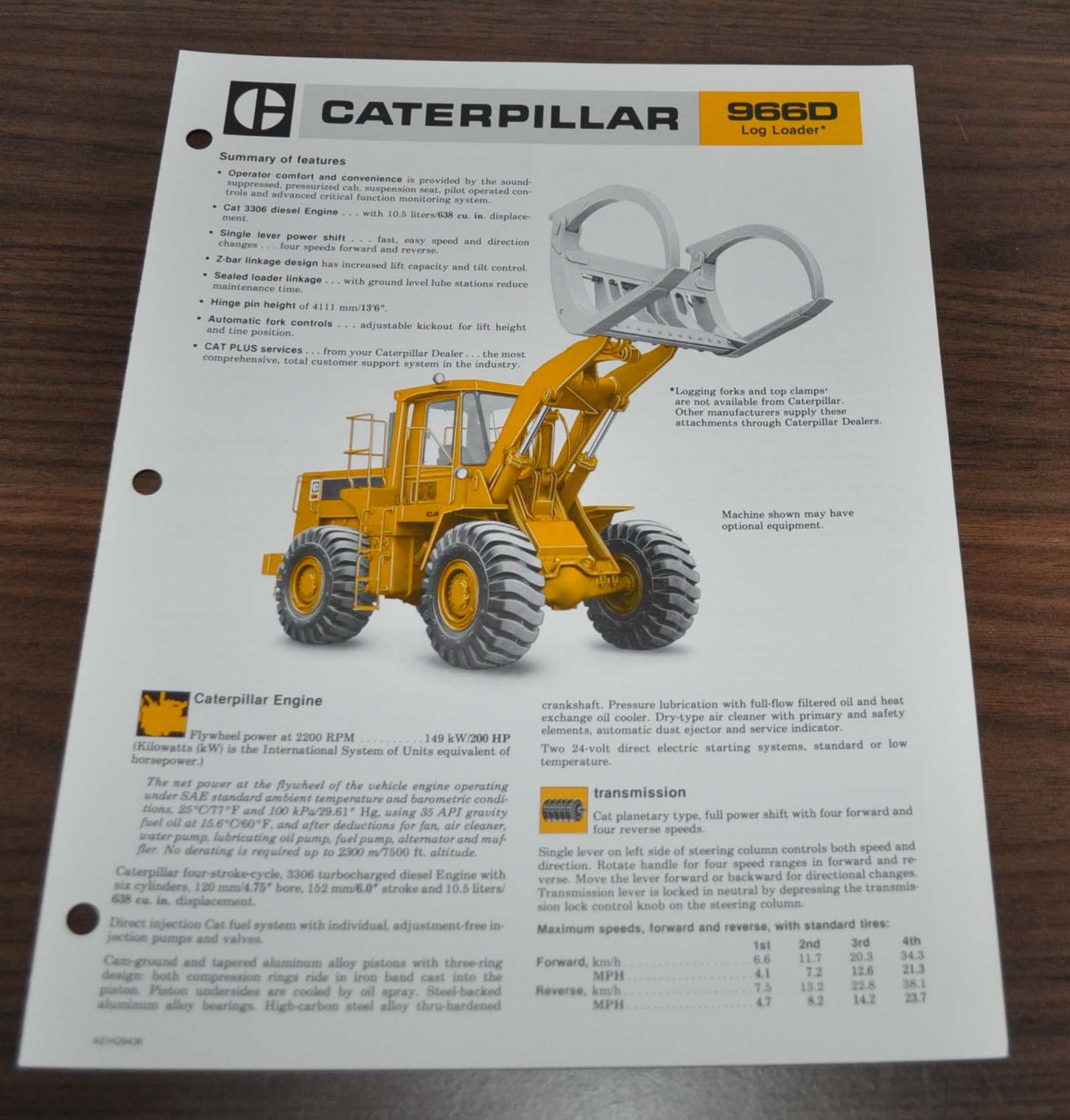 Caterpillar 966D Wheel Log Loader Specification Cat Technical Brochure ...
