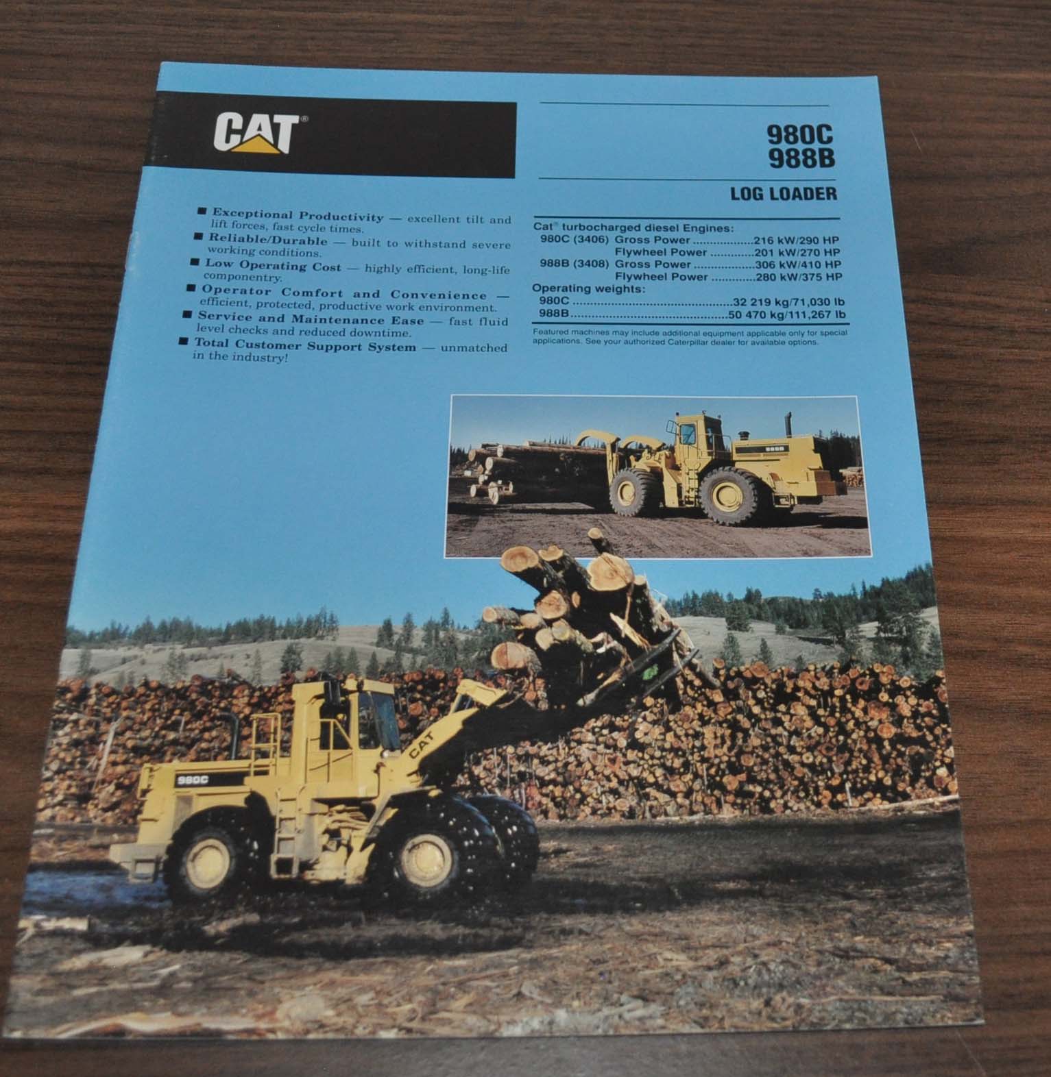 Caterpillar 980C 988B Wheel Log Loader Specification Technical Brochure ...