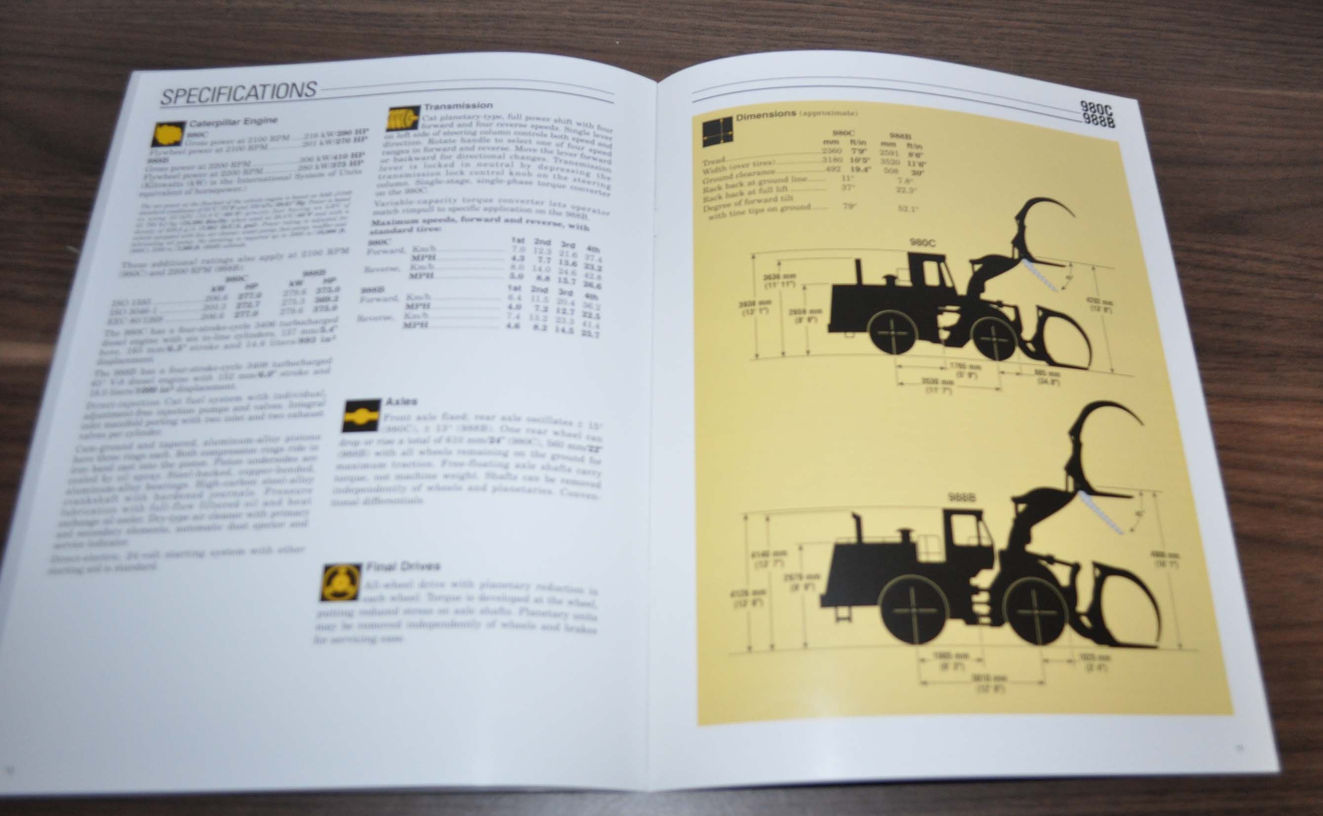 Caterpillar 980C 988B Wheel Log Loader Specification Technical Brochure ...