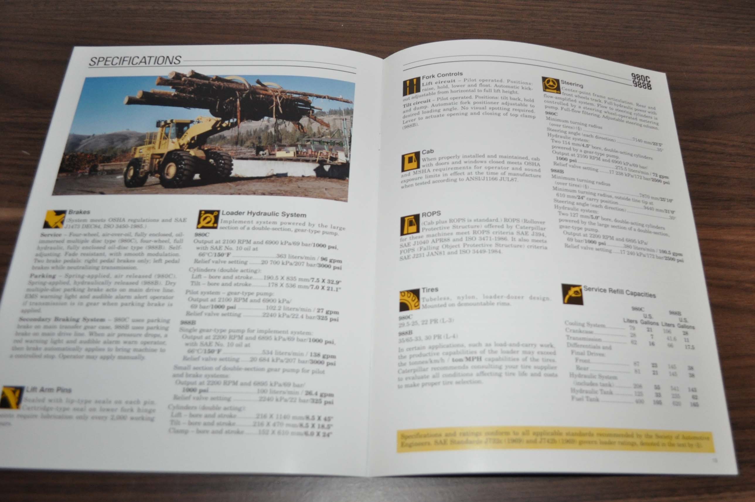 Caterpillar 980C 988B Wheel Log Loader Specification Technical Brochure ...