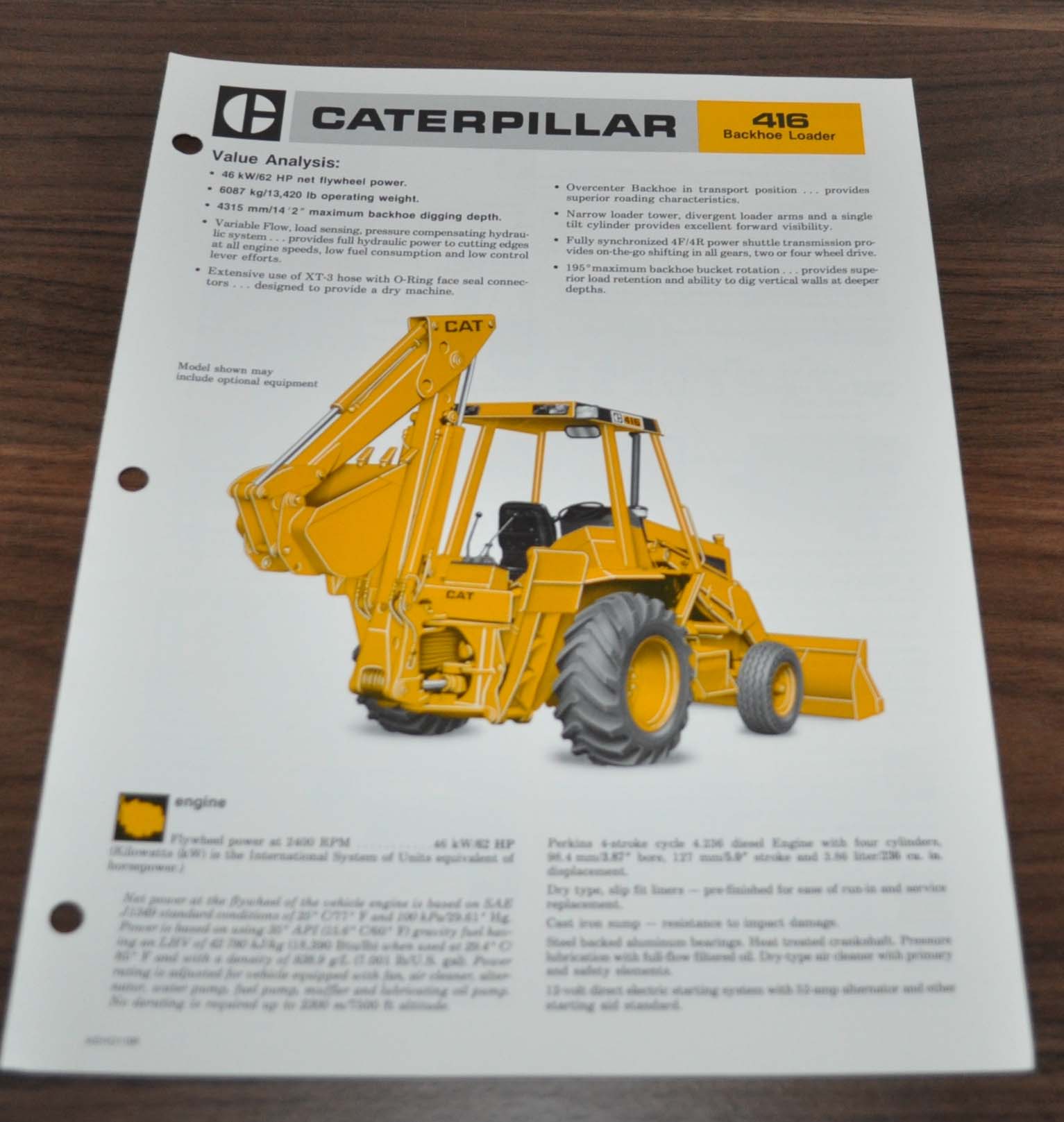 Caterpillar 416 Backhoe Loader Specification Technical Data Brochure ...