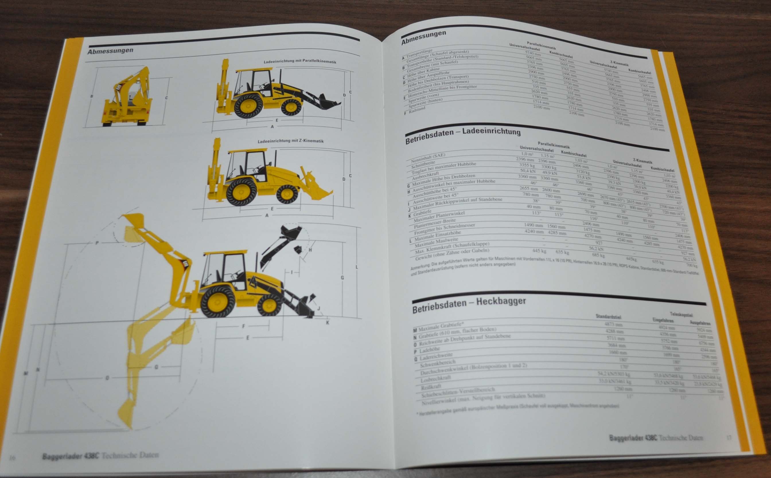 Caterpillar 438C Baggerlader Backhoe Loader Cat Specification Brochure Prospekt – AUTO BROCHURE