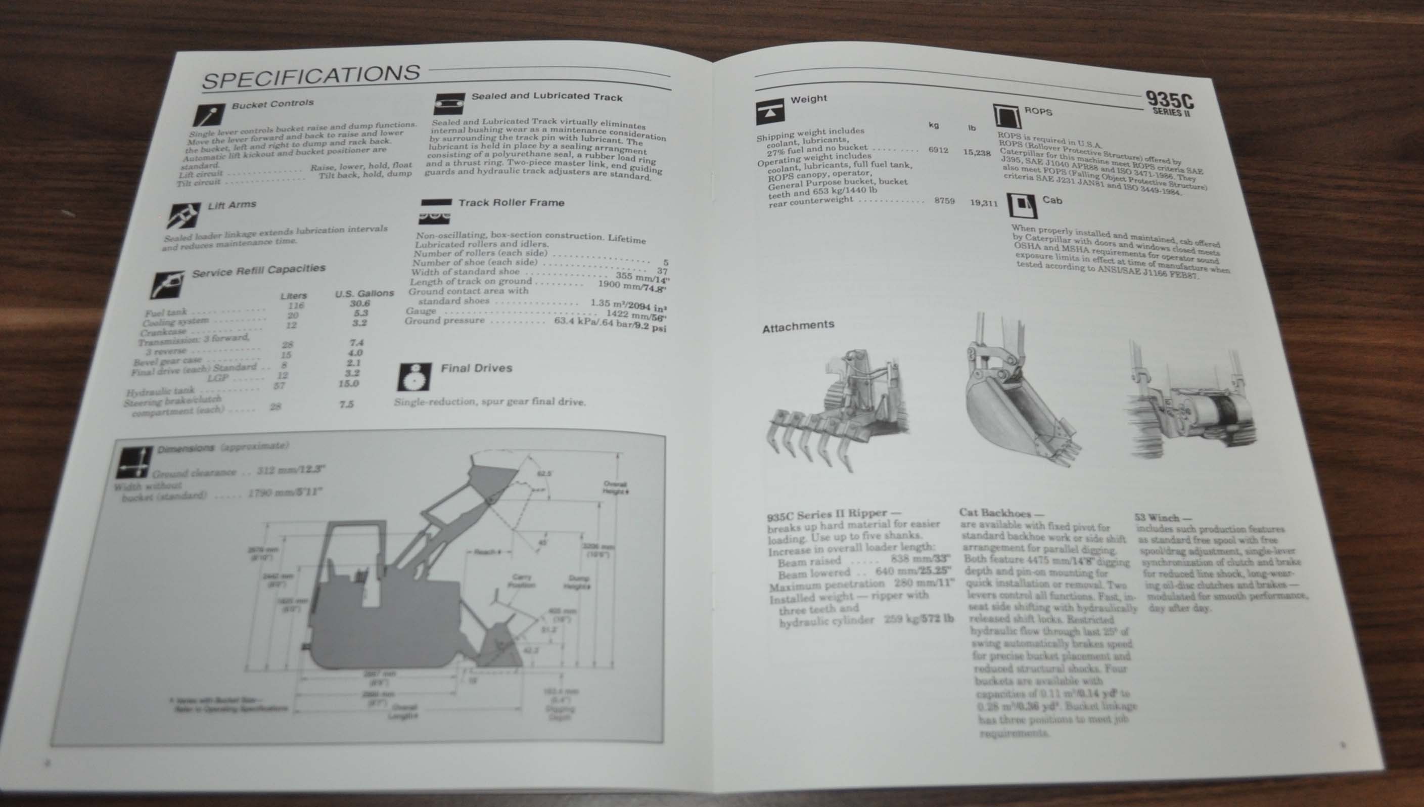 Caterpillar 935C Series II Track-Type Loader Specification Brochure ...