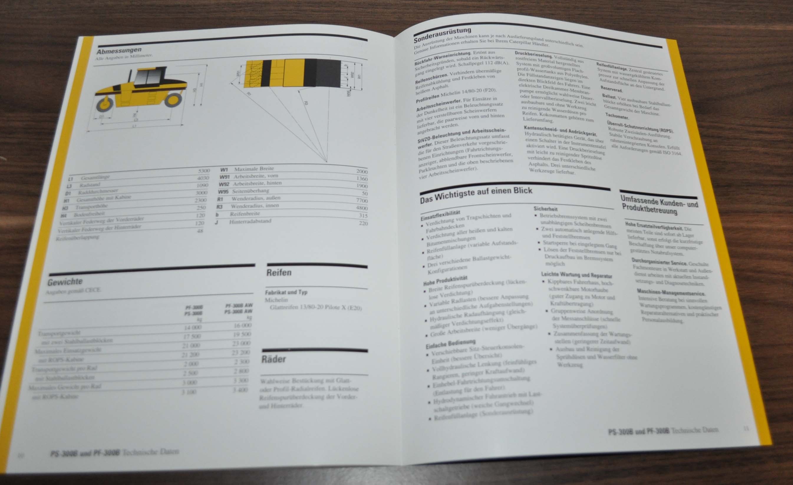Caterpillar PS-300B PF-300B Gummiradwalzen Compactors Cat Brochure ...