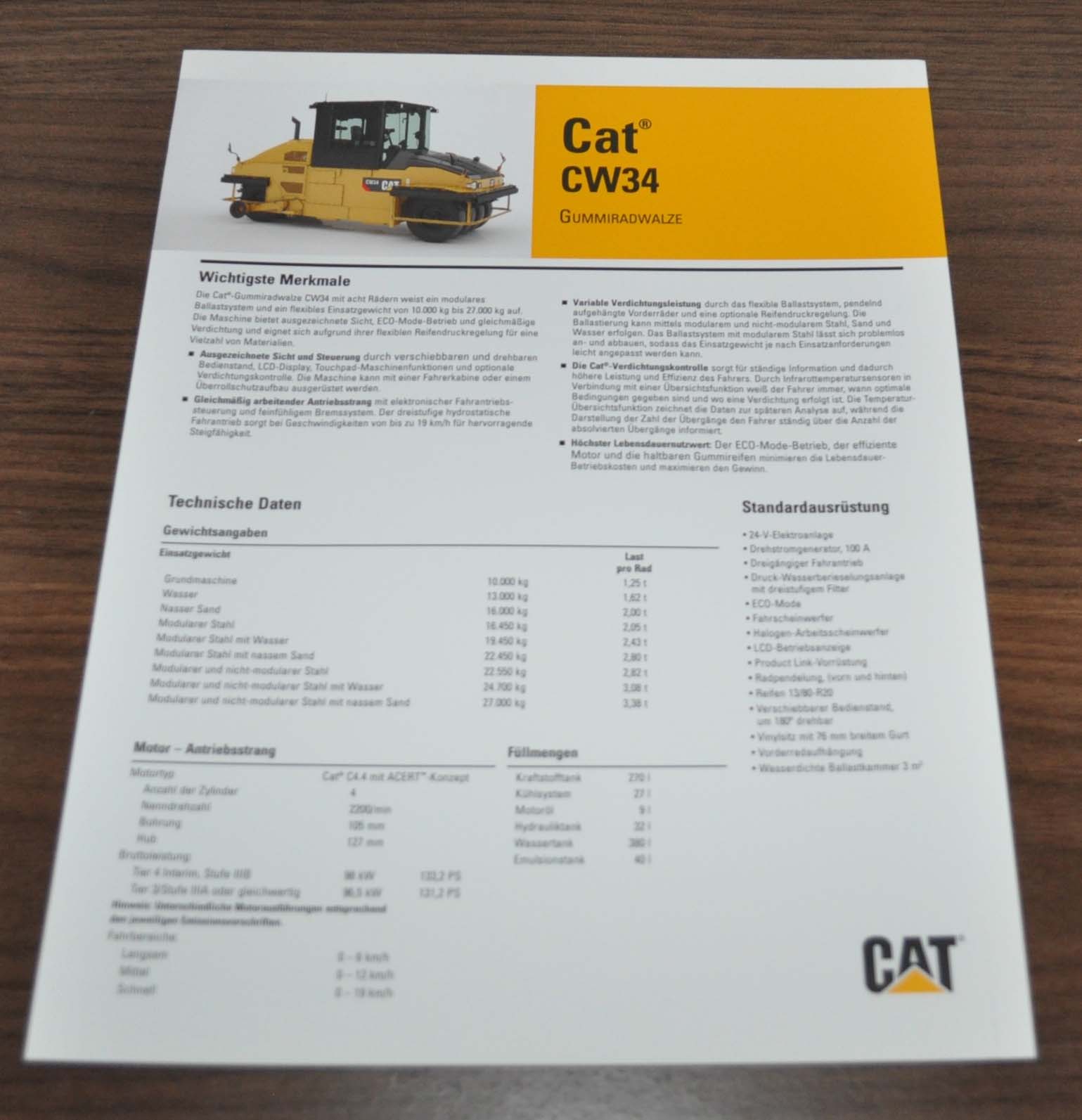 Caterpillar CW34 Gummiradwalze Pneumatic Roller Specification Brochure ...