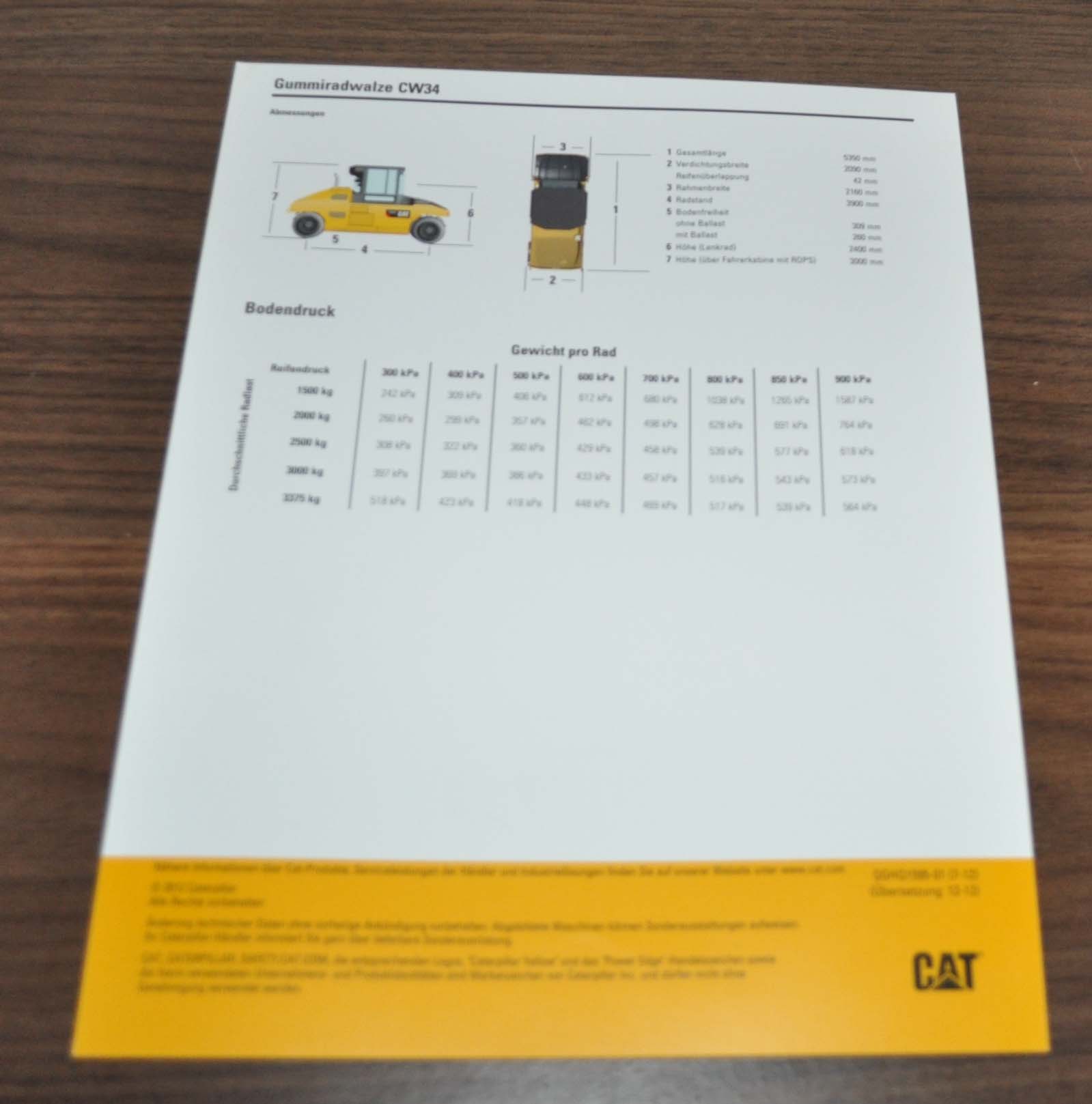 Caterpillar CW34 Gummiradwalze Pneumatic Roller Specification Brochure ...