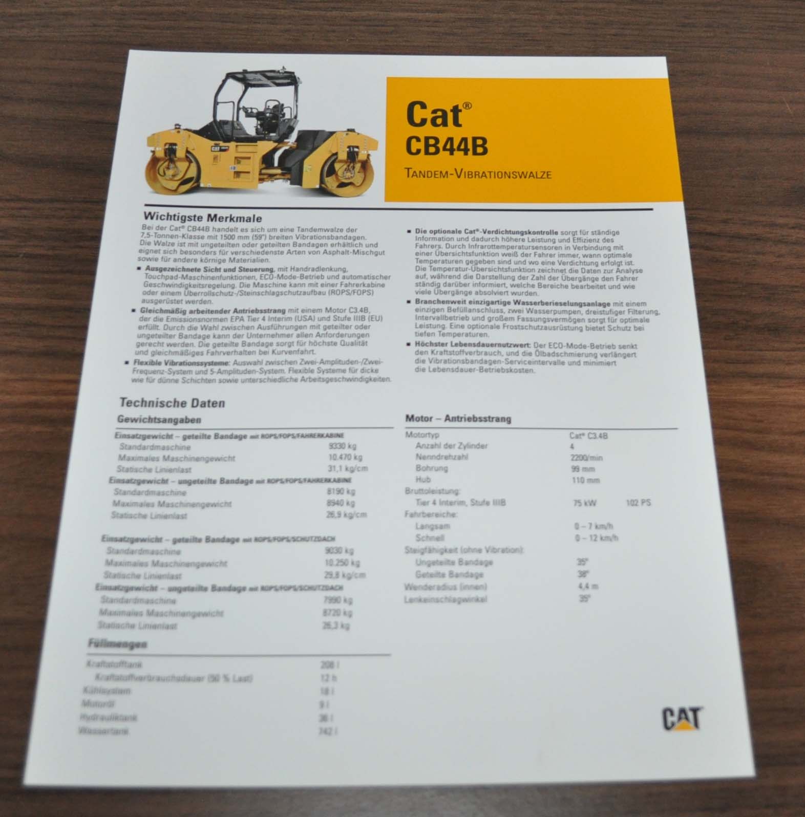 Caterpillar CB44B Tandem Cat Specification Brochure Prospekt DE – AUTO ...