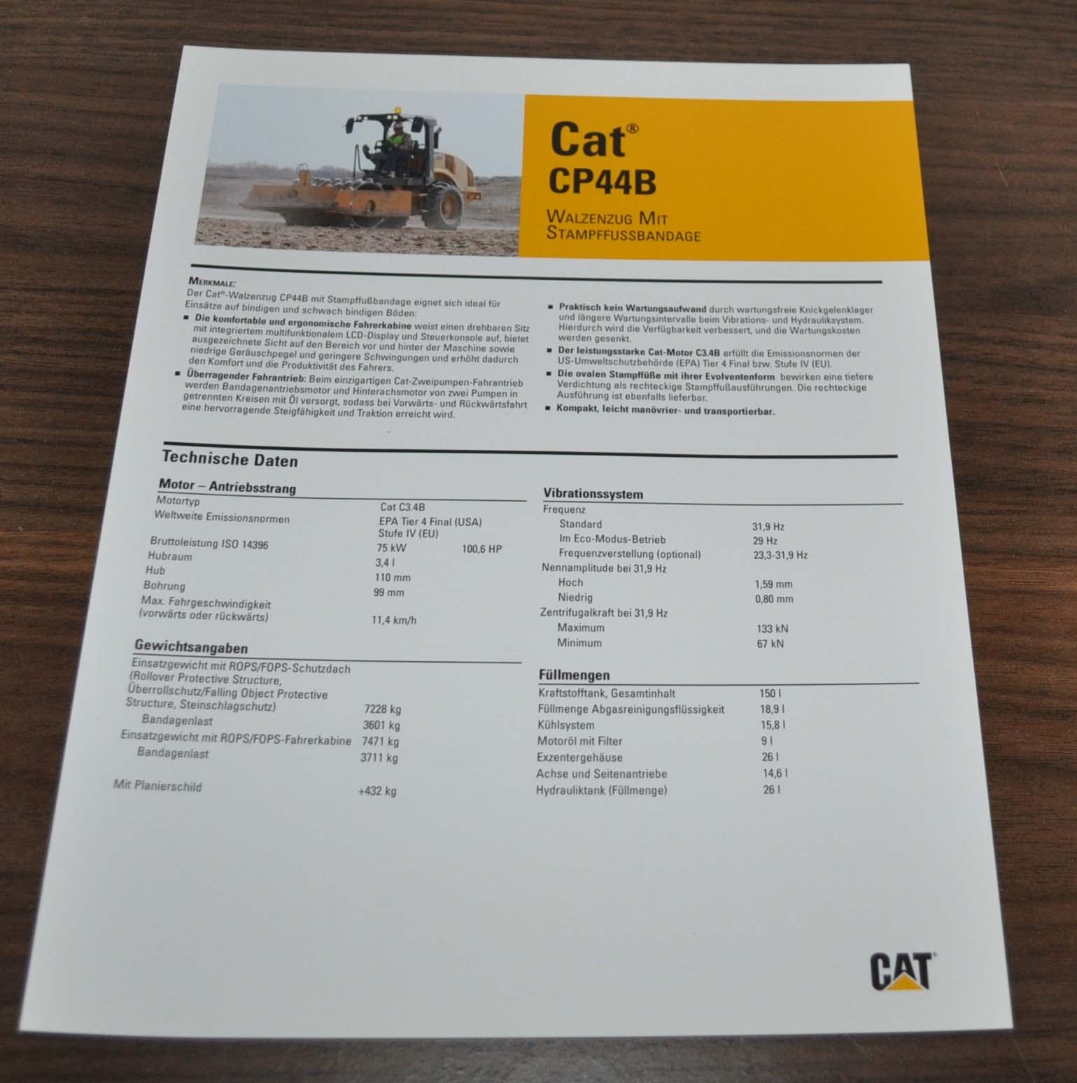 Caterpillar CP44B Walzenzuge Vibratory Soil Compactor Brochure Prospekt ...