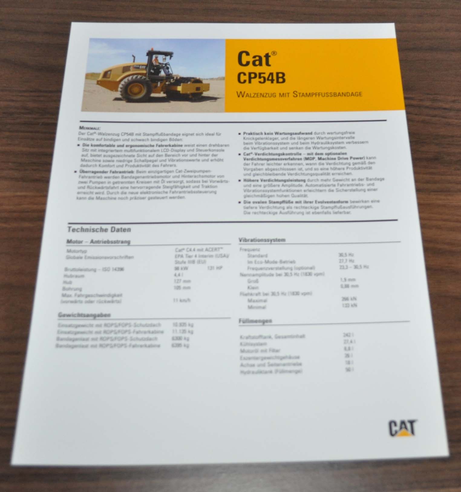 Caterpillar CP54B Walzenzug Vibratory Soil Compactor Brochure Prospekt ...