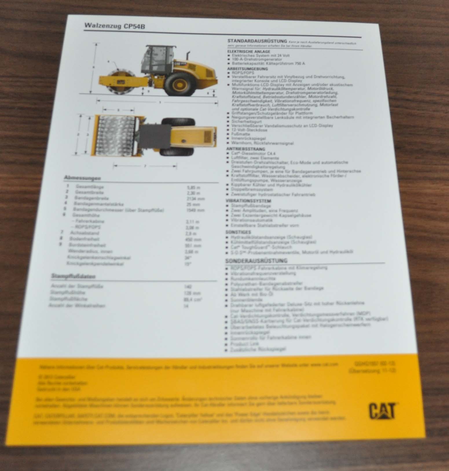 Caterpillar CP54B Walzenzug Vibratory Soil Compactor Brochure Prospekt ...