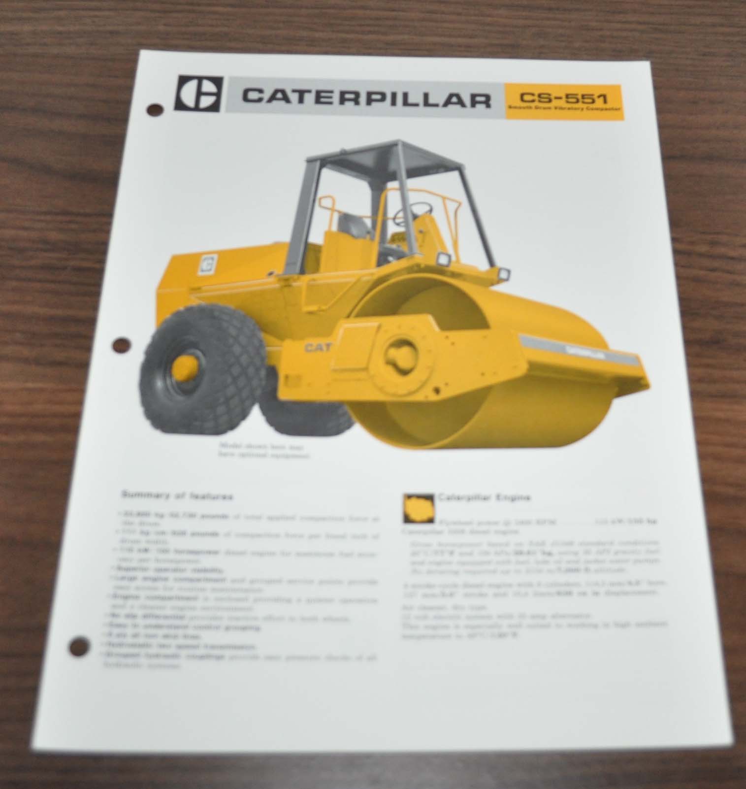 Caterpillar CS-551 Smooth Drum Vibratory Compactor Specification ...
