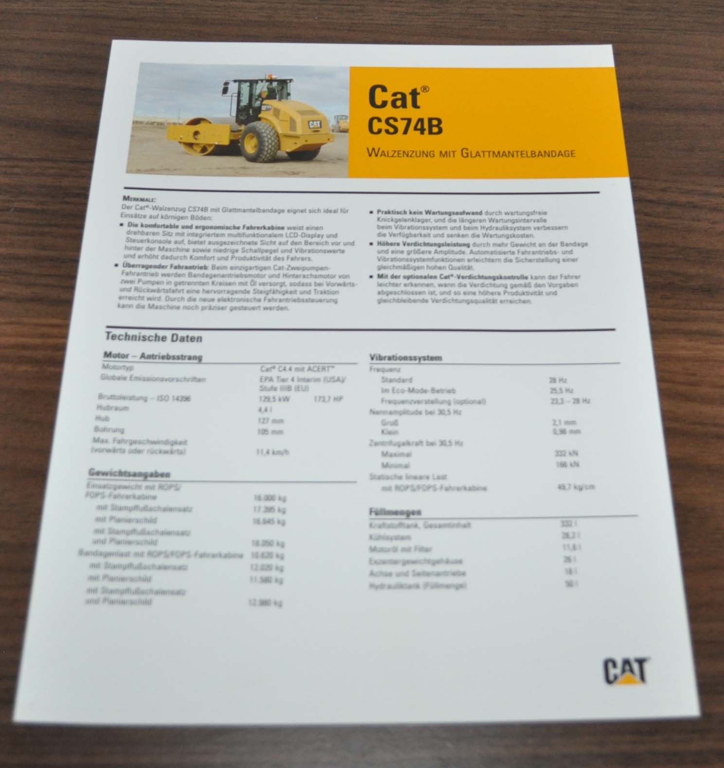 Caterpillar CS74B Walzenzung Vibratory Soil Compactor Brochure Prospekt ...