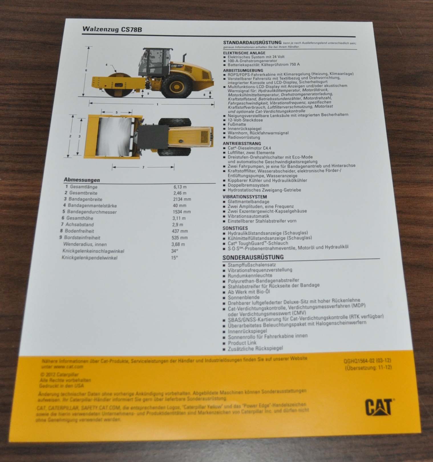 Caterpillar CS78B Walzenzug Soil Compactor Brochure Prospekt DE – AUTO ...