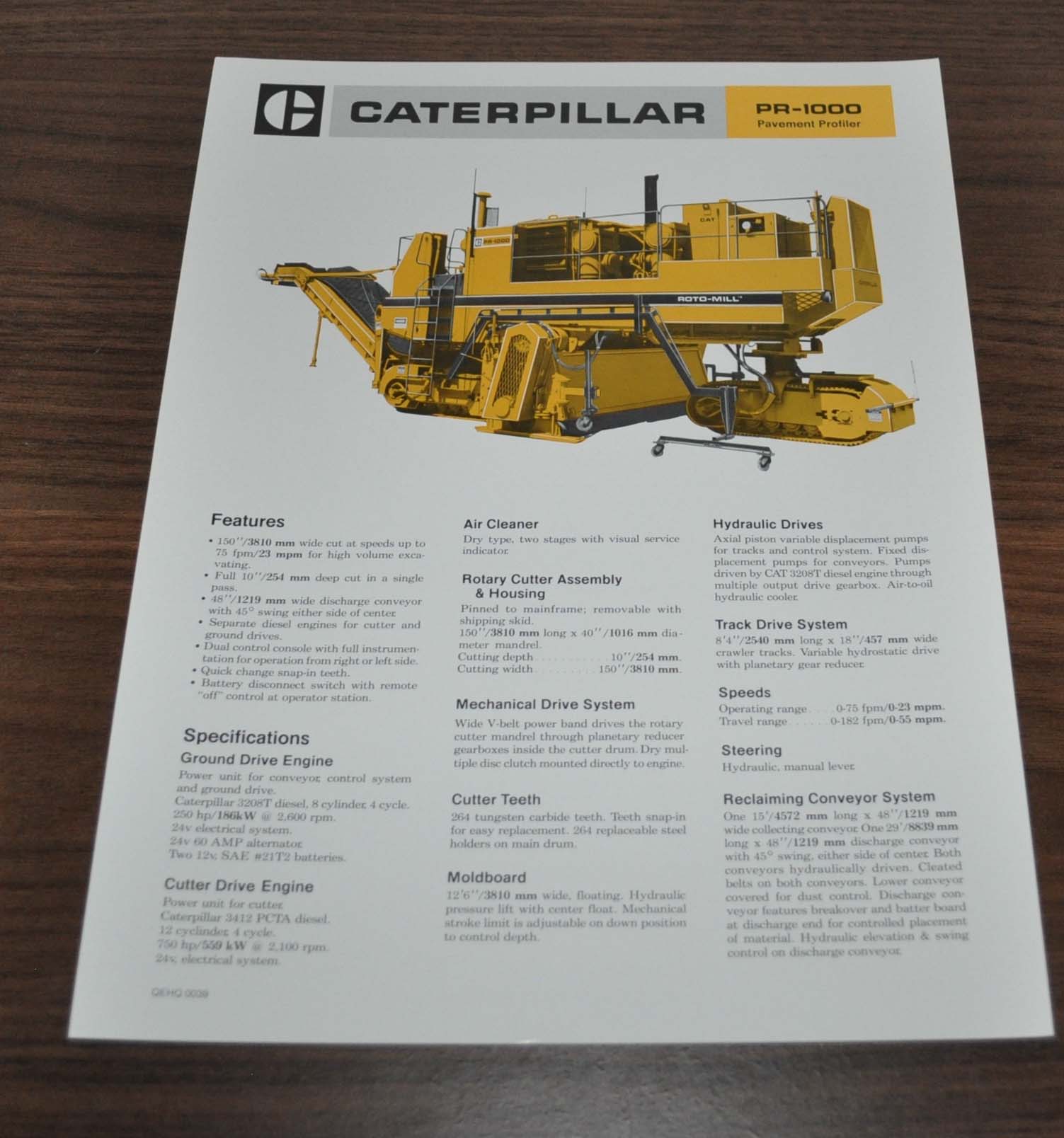 Caterpillar PR-1000 Pavement Profiler Specification Brochure Prospekt ...