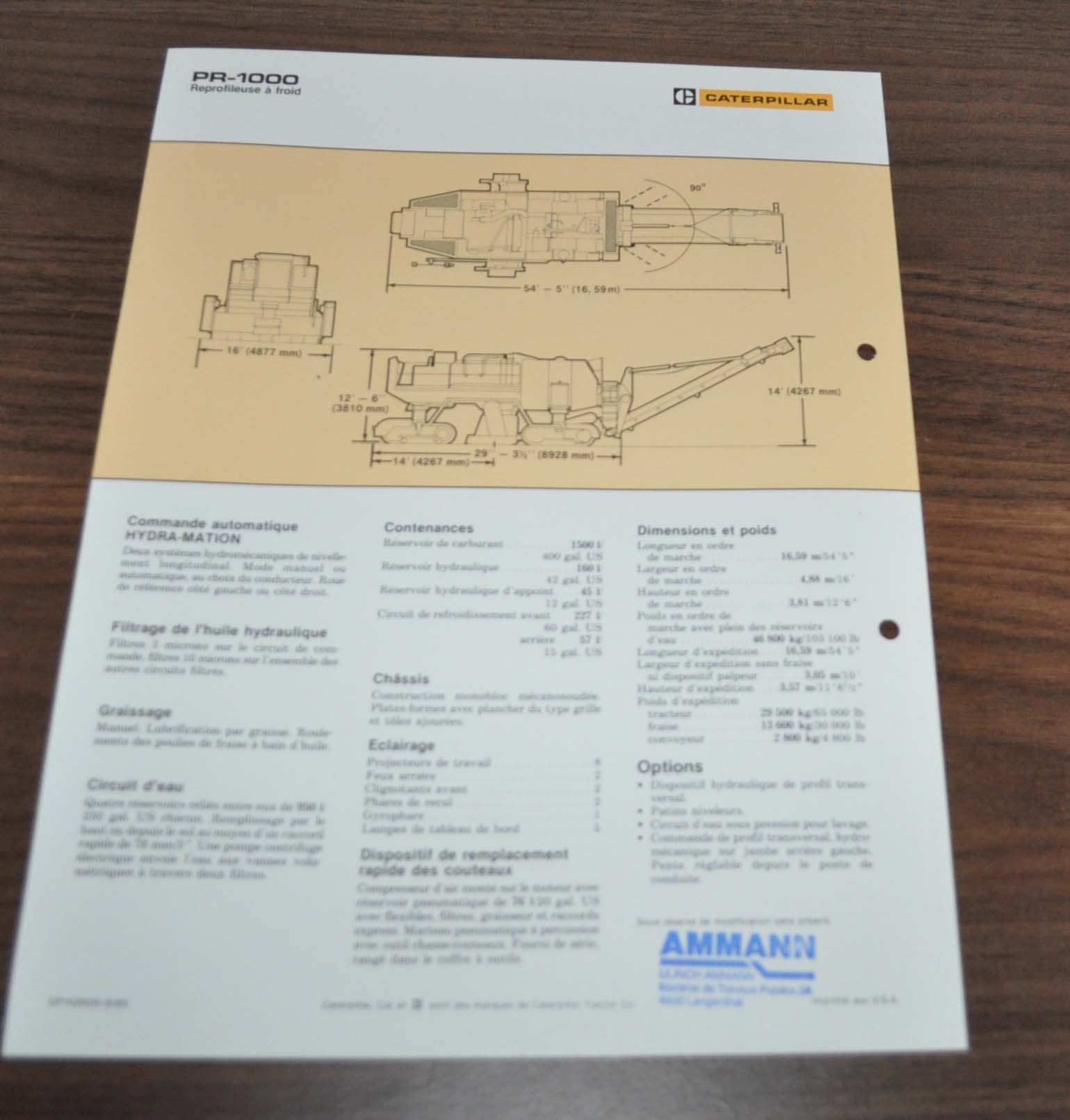 Caterpillar PR-1000 Pavement Profiler Specification Brochure Prospekt ...