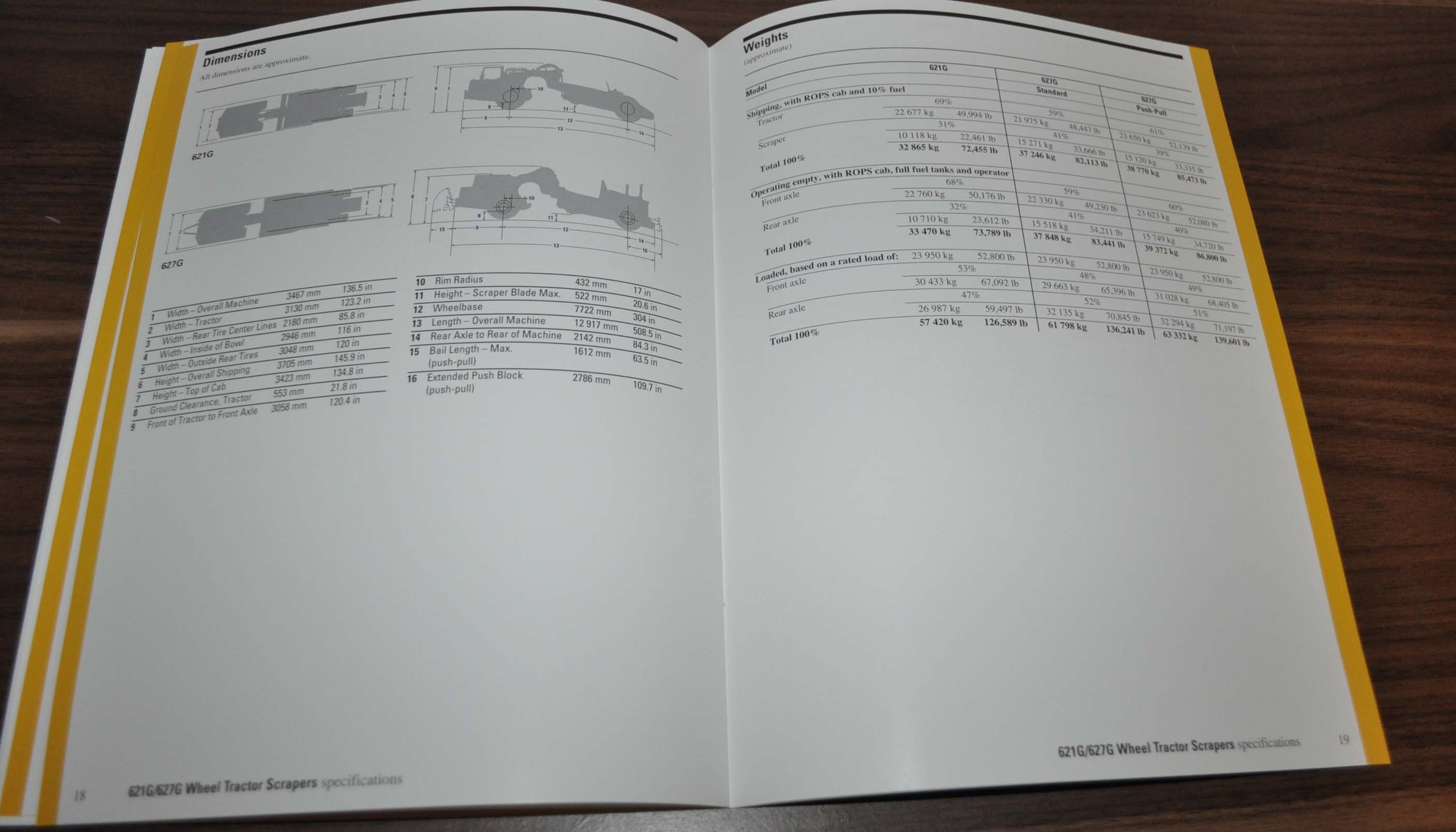 Caterpillar 621G 627G Wheel Tractor Scraper Specification Brochure Prospekt – AUTO BROCHURE