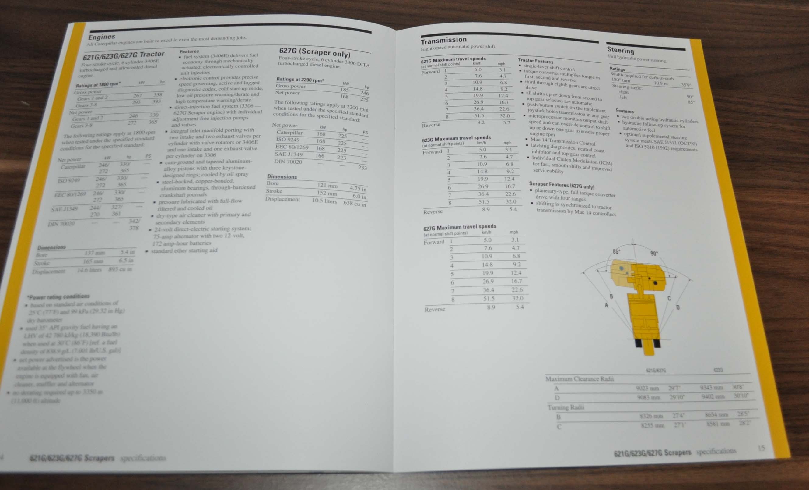 Caterpillar 621G 623G 627G Wheel Tractor Scraper Specification Brochure Prospekt – AUTO BROCHURE