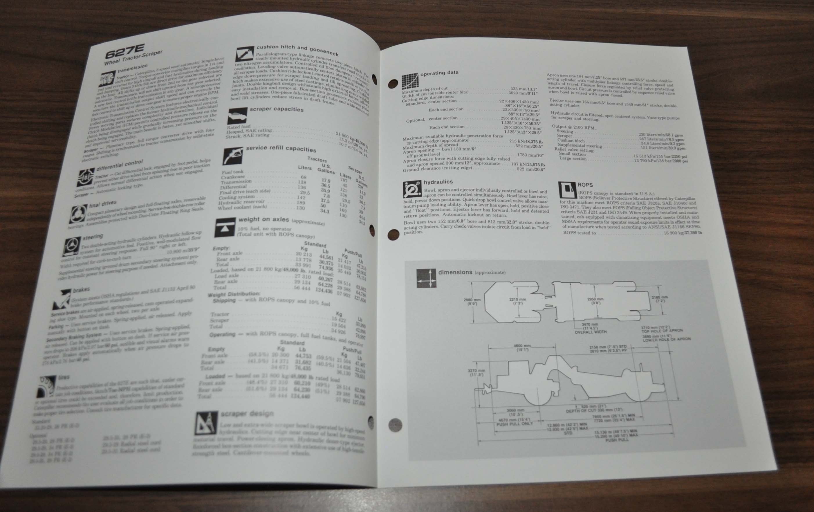 Caterpillar 627E Wheel Tractor Scraper Specification Technical Brochure Prospekt – AUTO BROCHURE