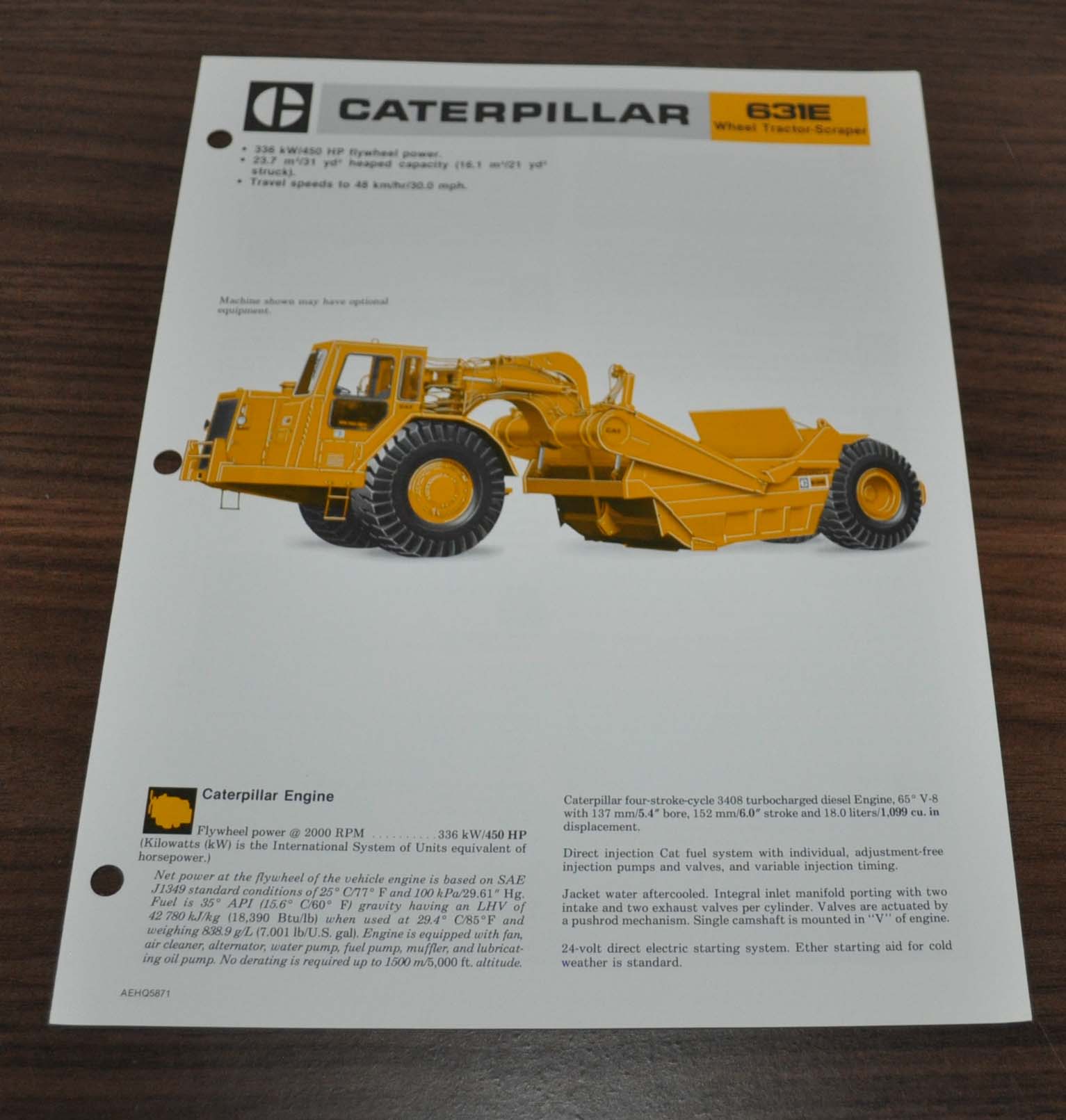 Caterpillar 631E Wheel Tractor Scraper Specification Technical Brochure Prospekt – AUTO BROCHURE