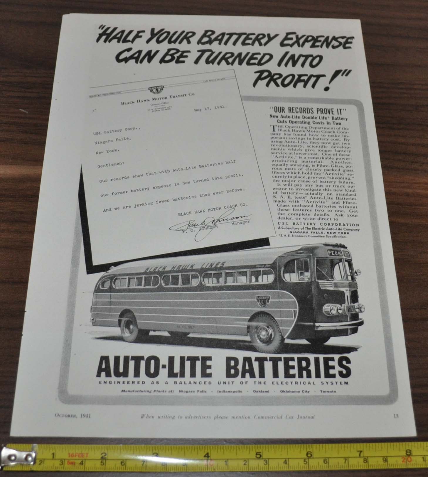 1941 Auto-Lite Batteries Beck Bus Ad Mag Black Hawk Motor Transit Rich ...
