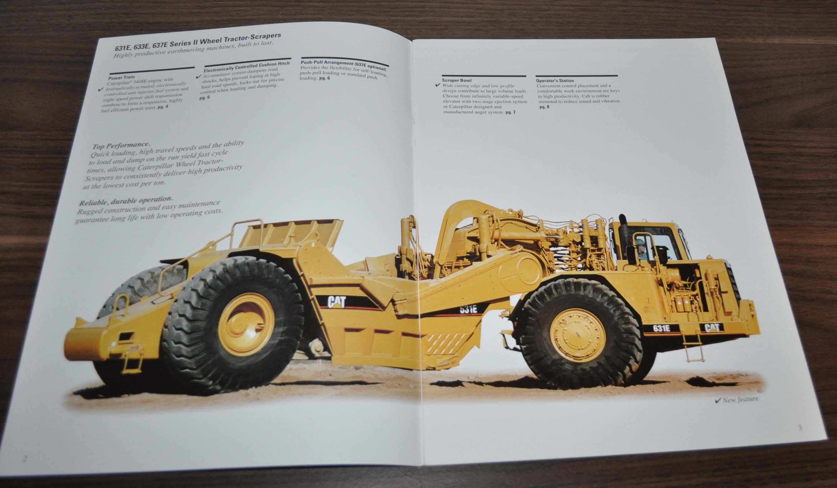 Caterpillar 631E 633E 637E Wheel Tractor Scraper Specification Brochure Prospekt – AUTO BROCHURE