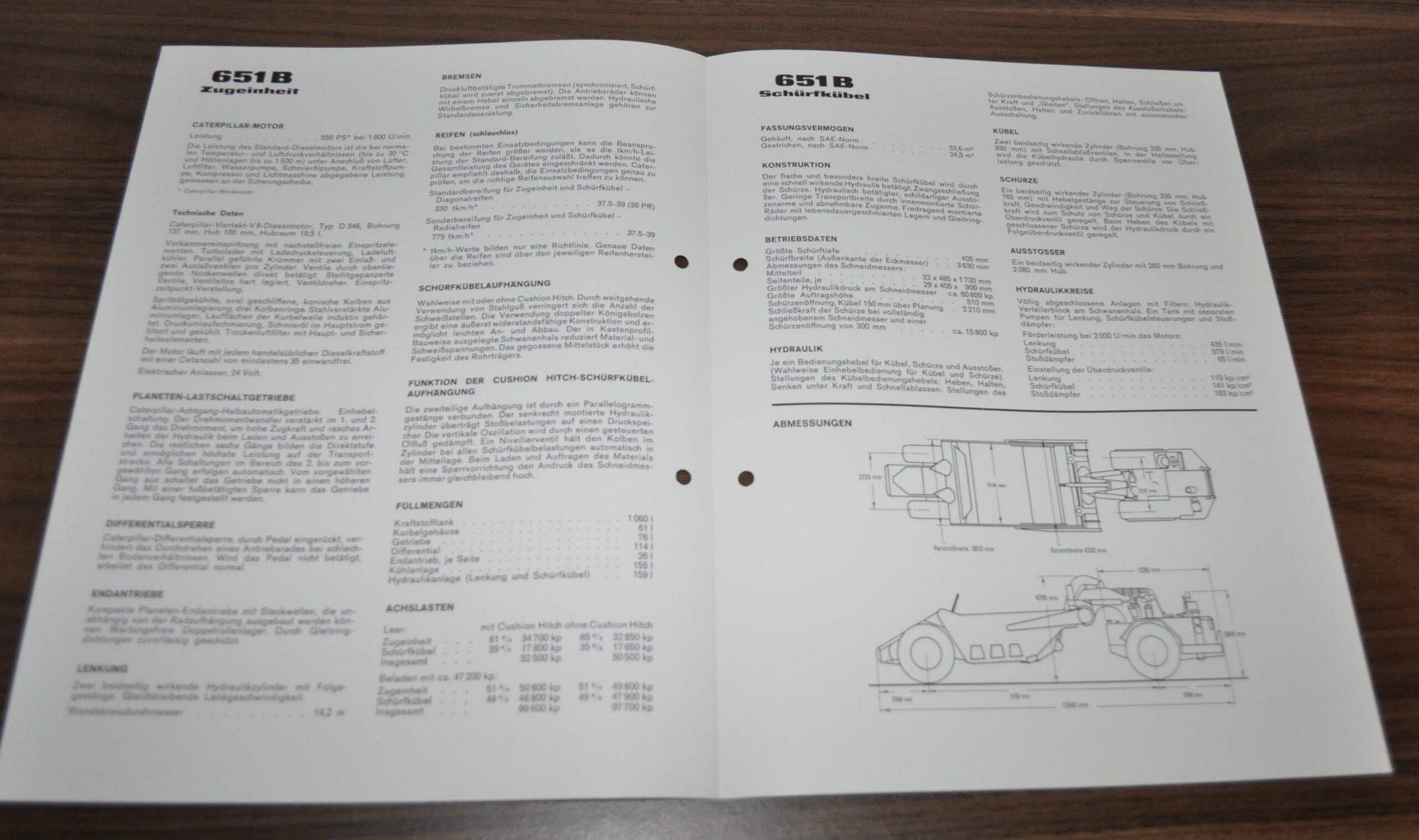 Caterpillar 651B Schurfzug Scraper Cat Specification Technical Brochure ...