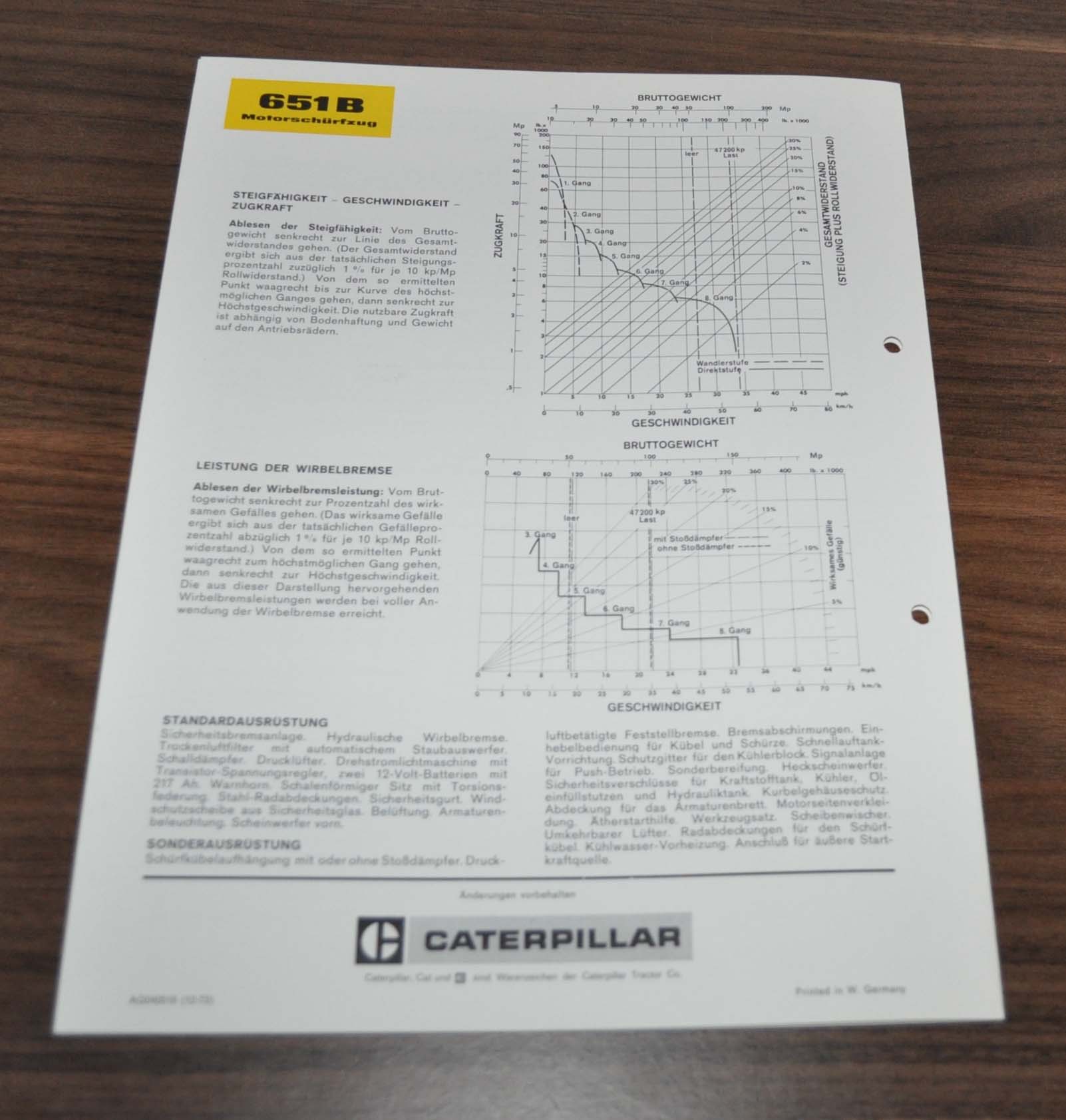 Caterpillar 651B Schurfzug Scraper Cat Specification Technical Brochure ...