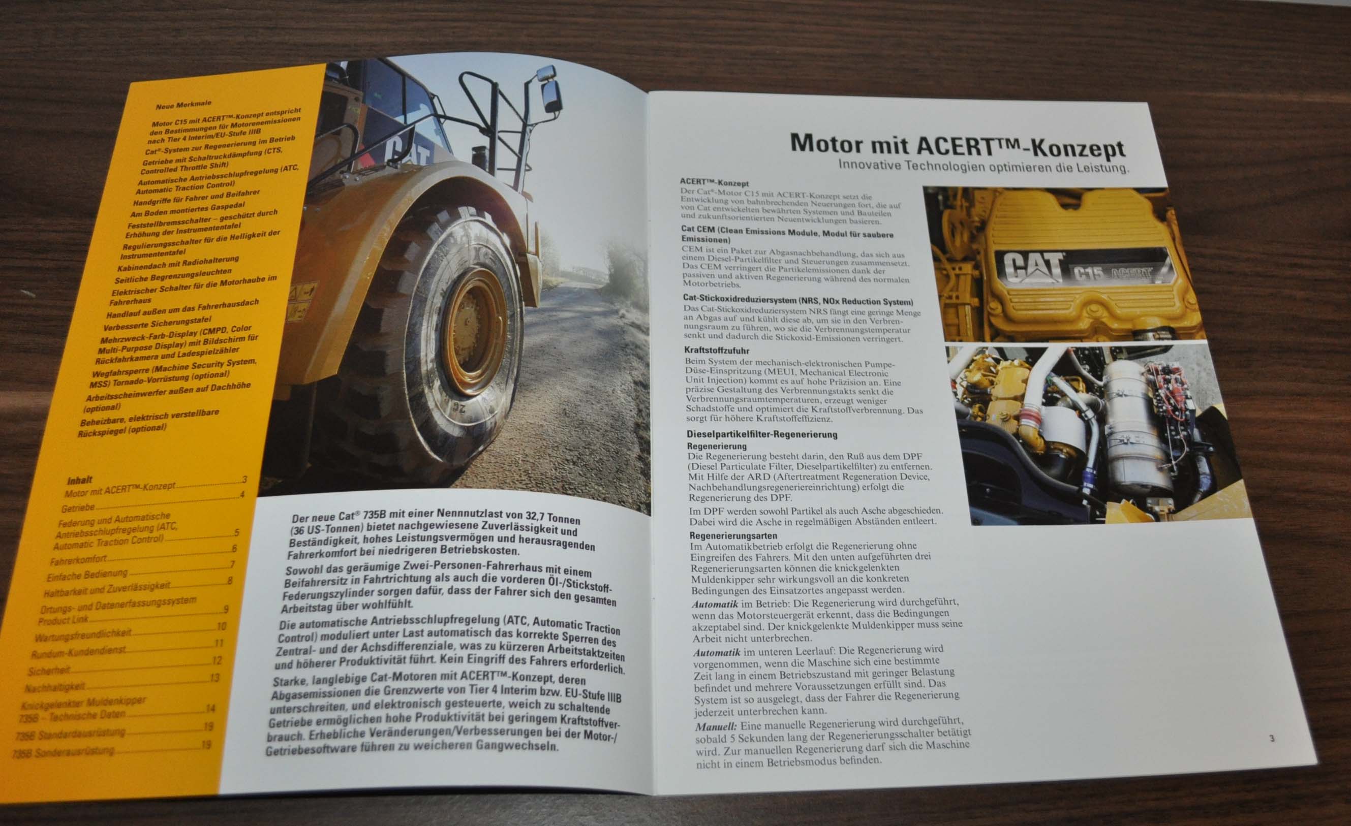 Caterpillar 735B Knickgelenkter Muldenkipper Articulated Dump Brochure ...
