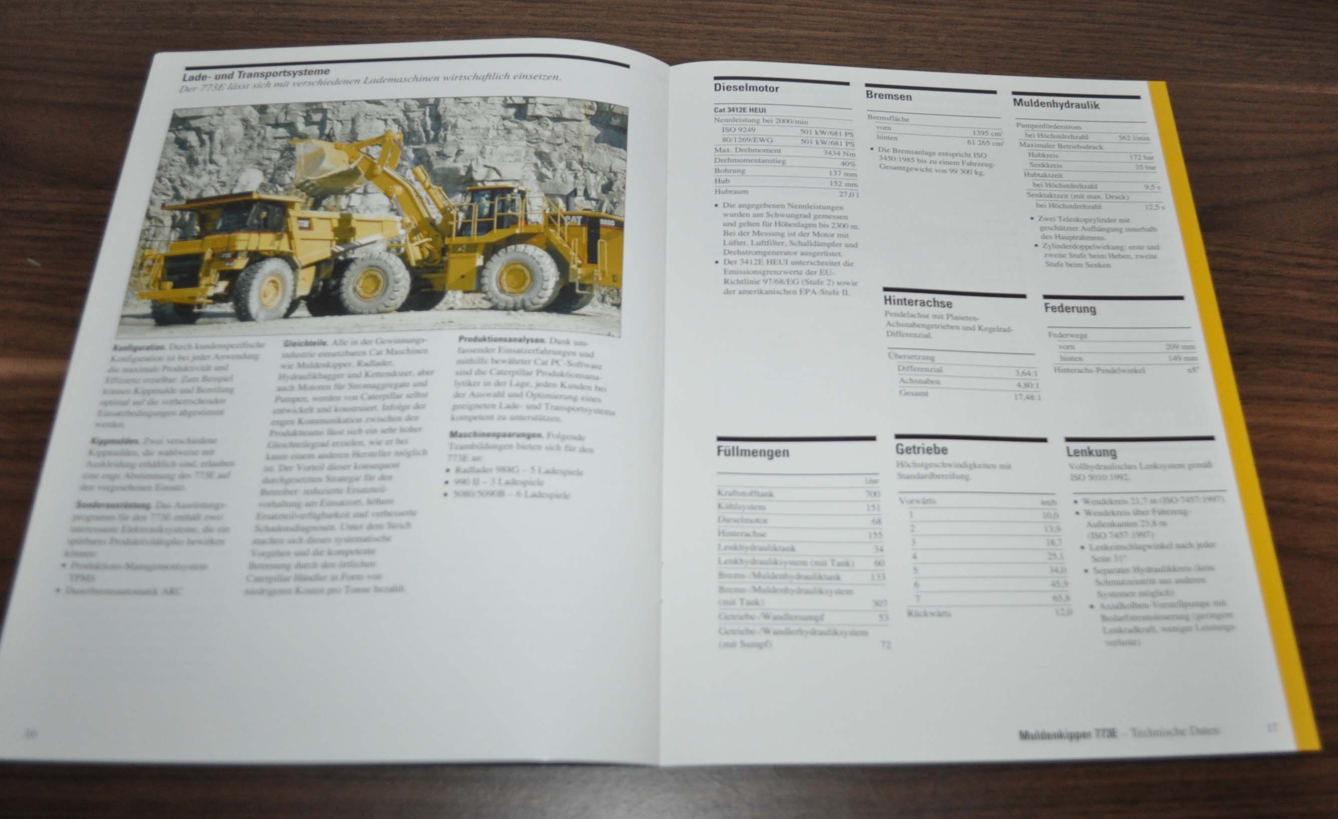 Caterpillar 773E Muldenkipper Truck Dump Dumper Specification Brochure Prospekt – AUTO BROCHURE