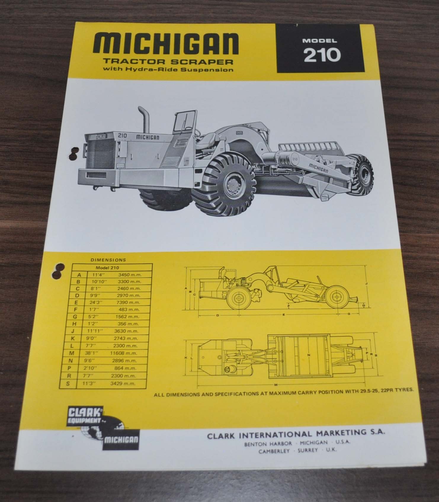 Michigan Tractor Scraper 210 Specifications Brochure Prospekt – AUTO ...