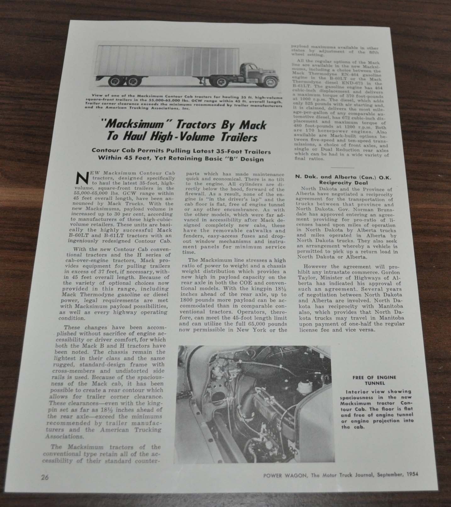 1954 Mack B60LT-61LT Truck Article Utility Trailer Ad – AUTO BROCHURE