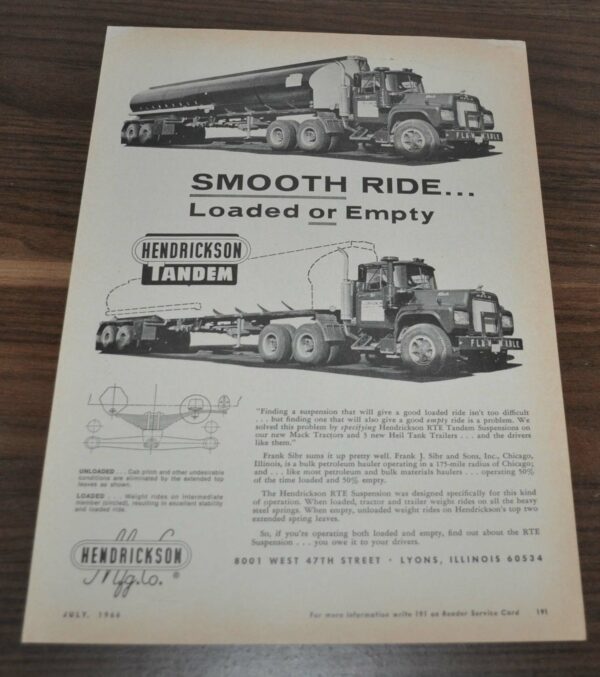 1966 Mack R Series Truck Ad Hendrickson RTE Tandem Sunoco Motor Oil ...