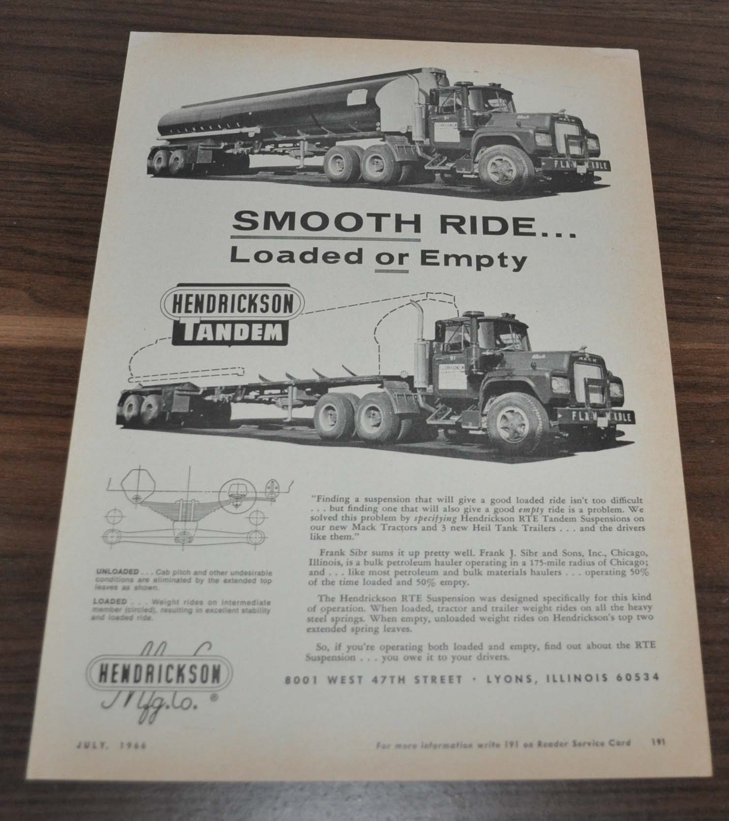 1966 Mack R Series Truck Ad Hendrickson RTE Tandem Sunoco Motor Oil ...