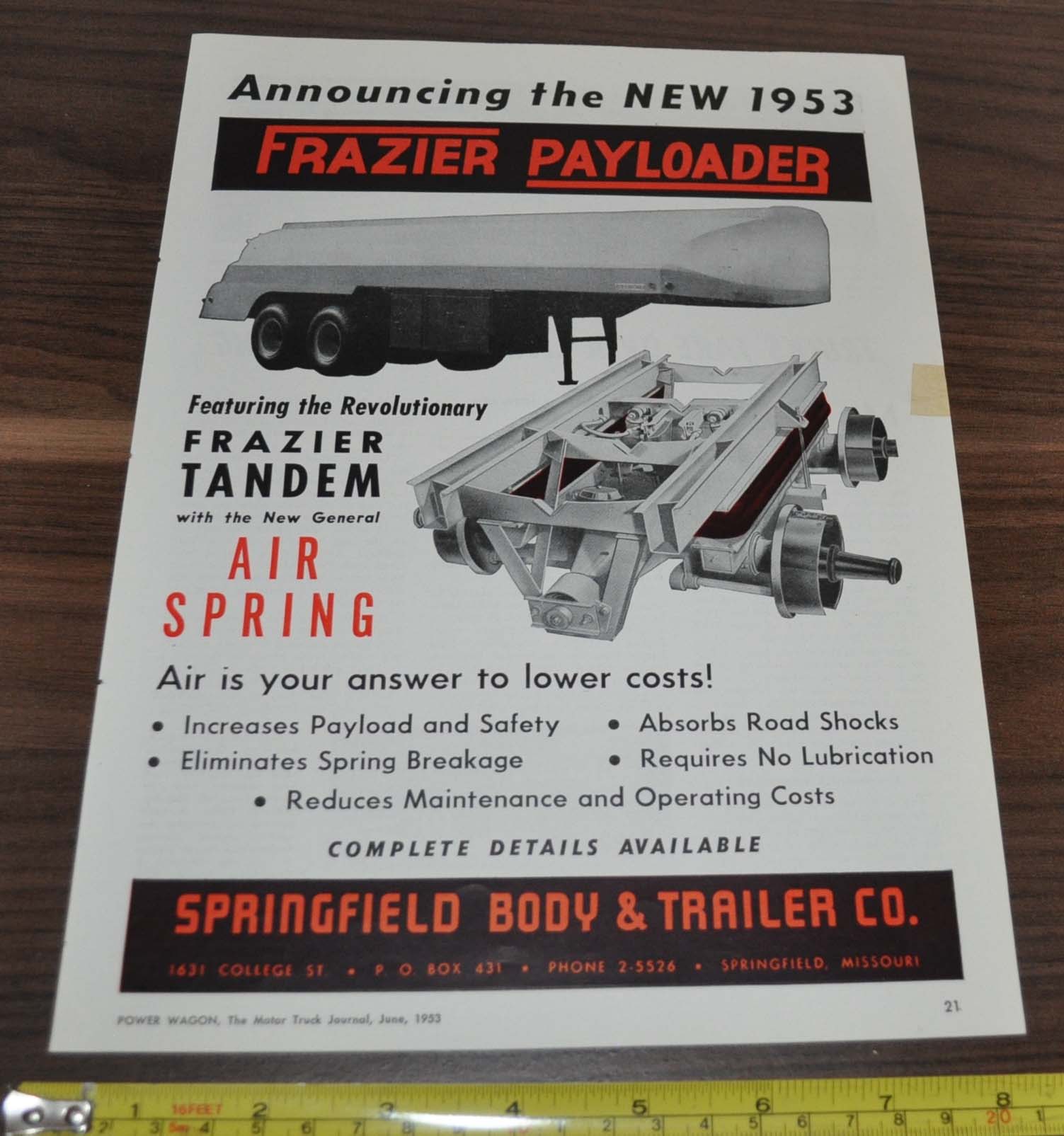 1953 Springfield Body Trailer Truck Ad Frazier Livestock Chicago – AUTO BROCHURE