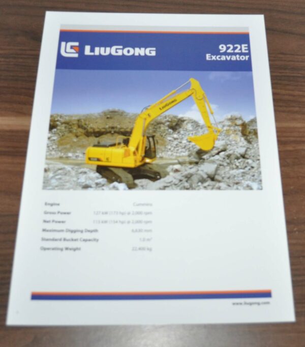 LiuGong 922E Hydraulic Excavator Chinese Specification Brochure Prospekt – AUTO BROCHURE