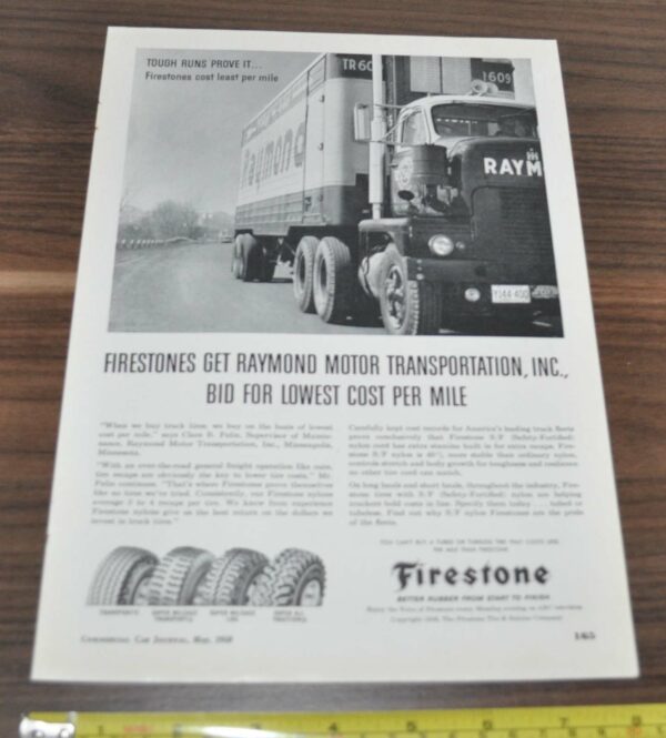 1958 International COE Truck Ad Firestone Raymond Motor Transportation – AUTO BROCHURE