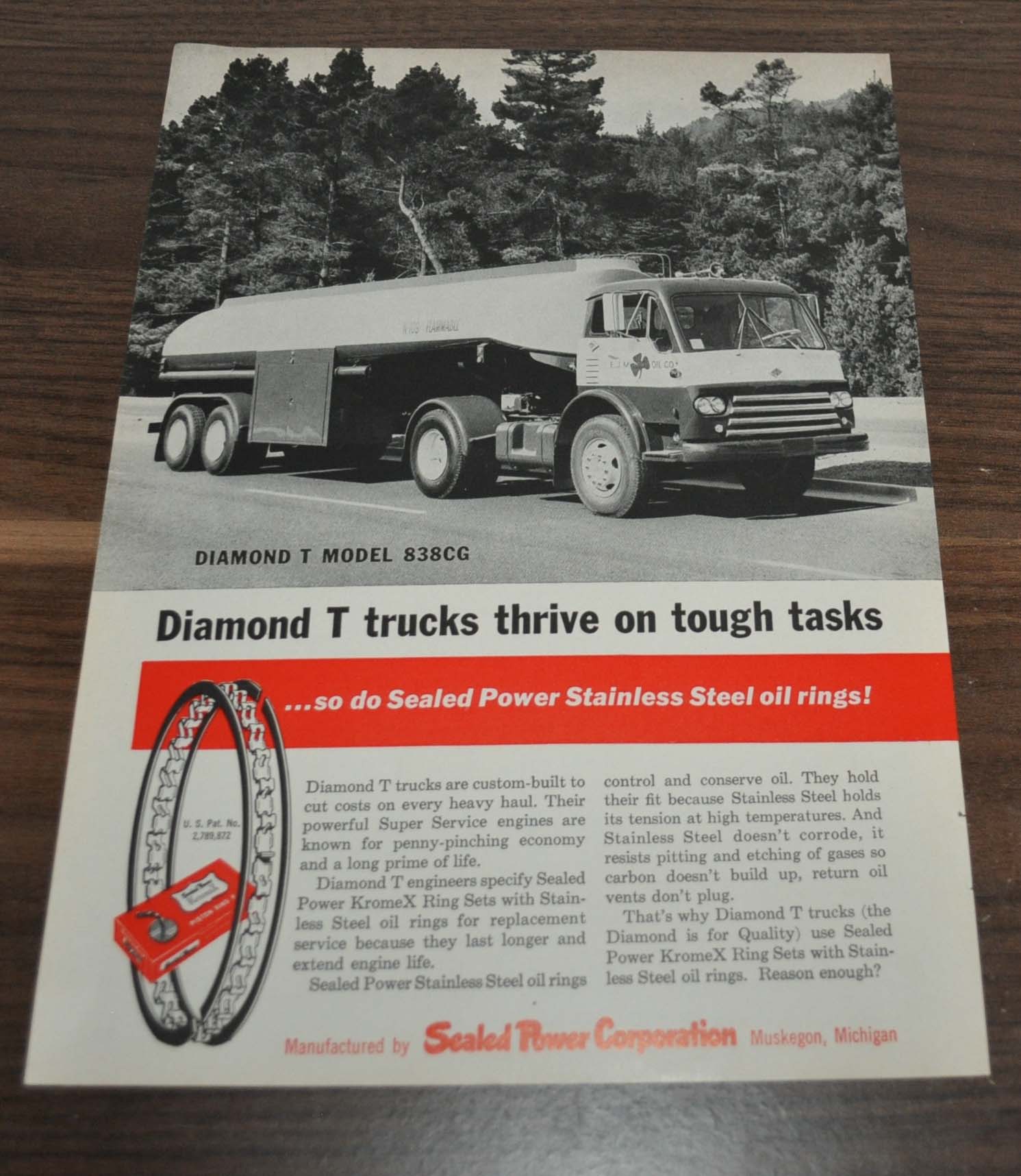 1962 Diamond T 838CG Truck Ad Tilt-Cab Fuel Tank Sealed Power Stainless ...