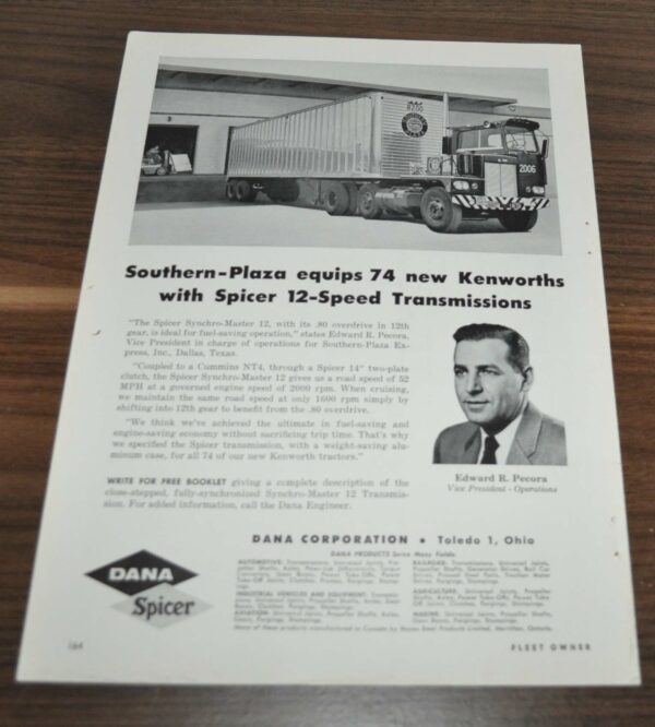 1959 Kenworth Truck Ad CBE Southern-Plaza Dana Spicer Shell Rotella GE ...