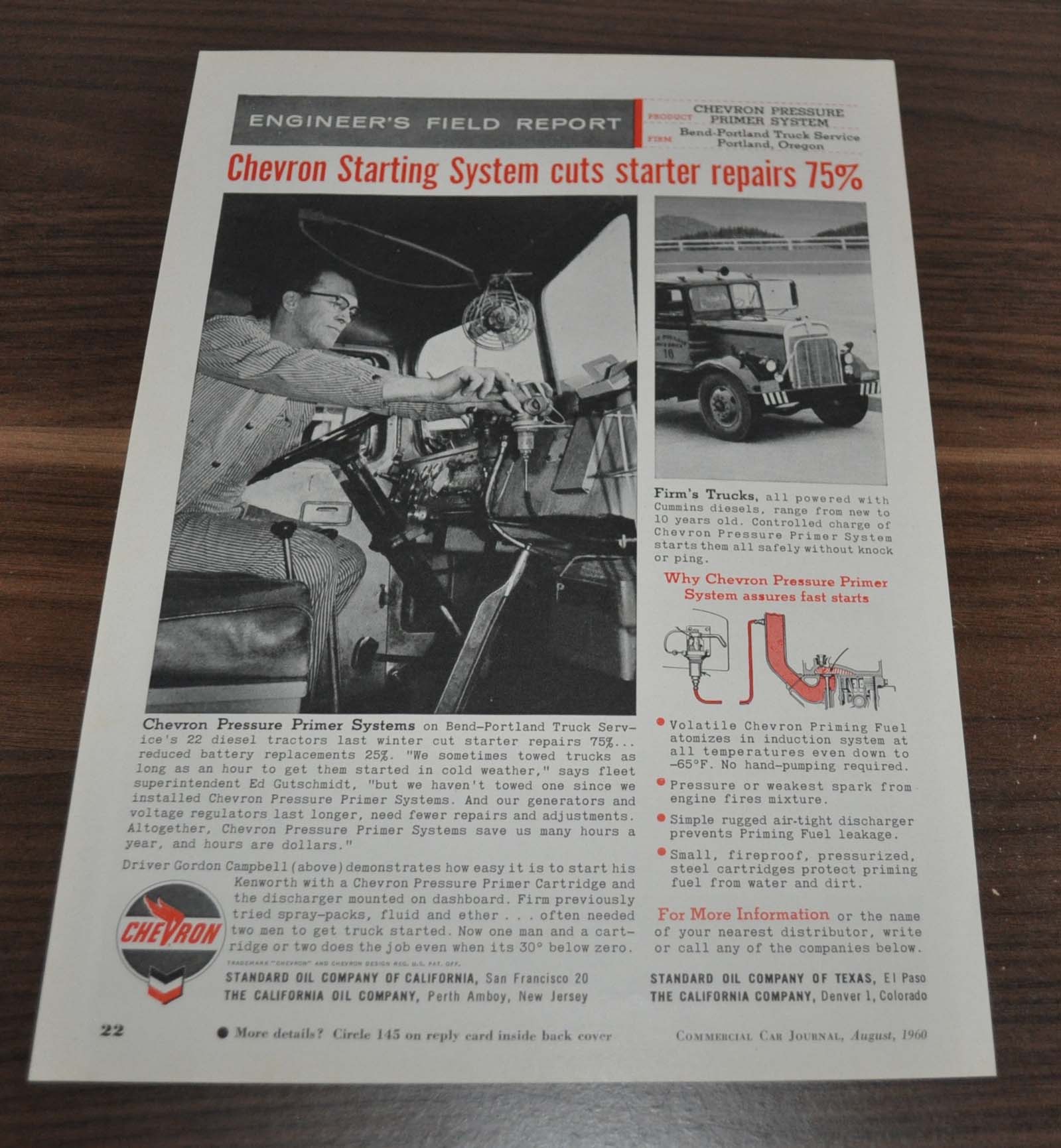 1960 Kenworth Truck Ad Chevron Starting System Bend-Portland Fontaine ...
