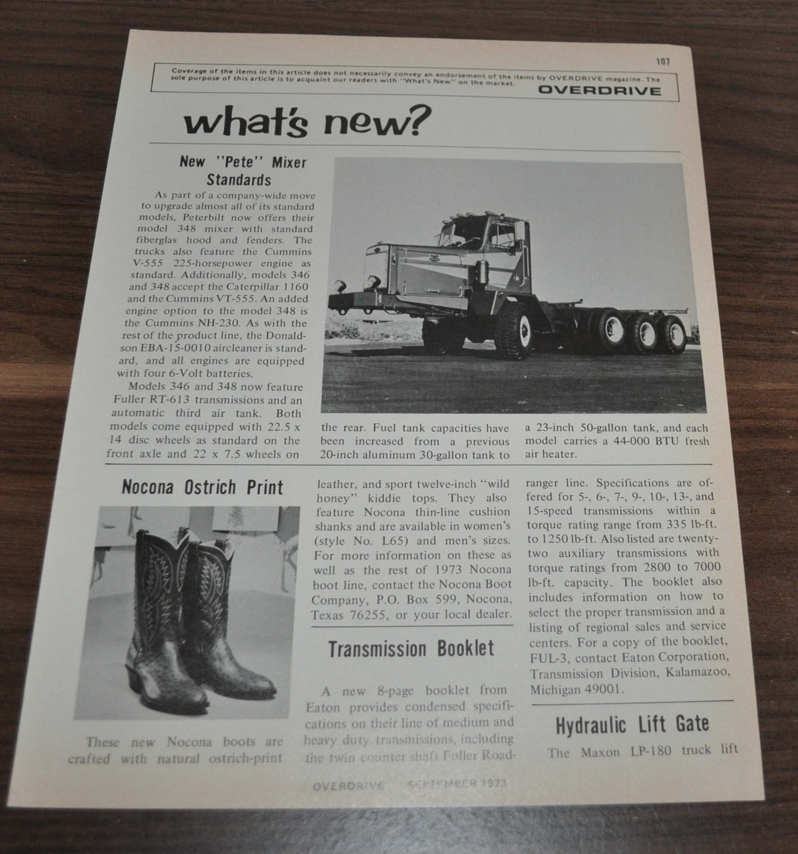 1973 Peterbilt 348 Mixer Truck Ad Article Overdrive Magazine – AUTO ...